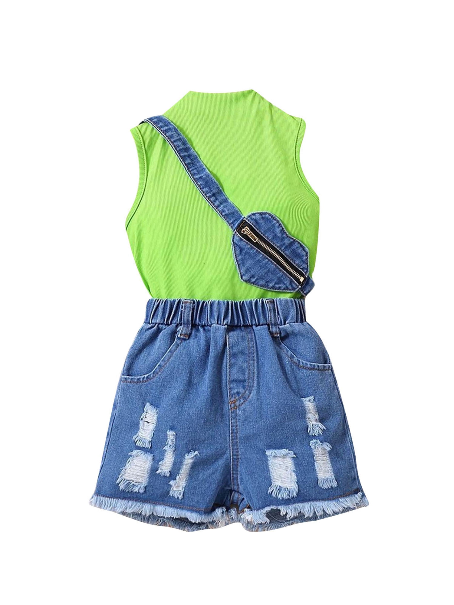BABAMOON Toddler Baby Girls Summer Outfits Solid Color Mock Neck Ribbed ...