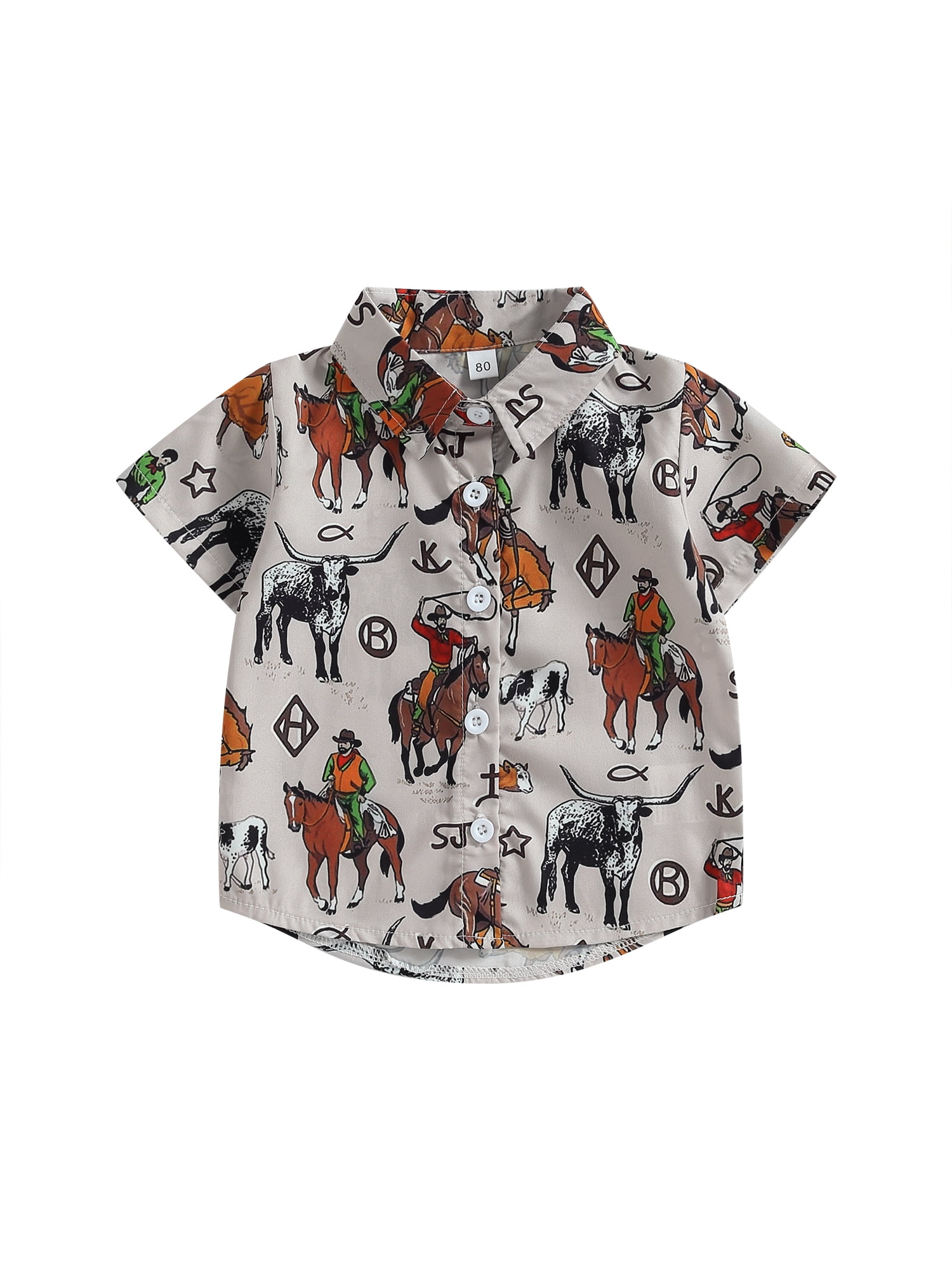 BABAMOON Western Baby Boy Clothes Cow Print Button Down Shirt Short Sleeve Lapel Tee Shirt Tops ...