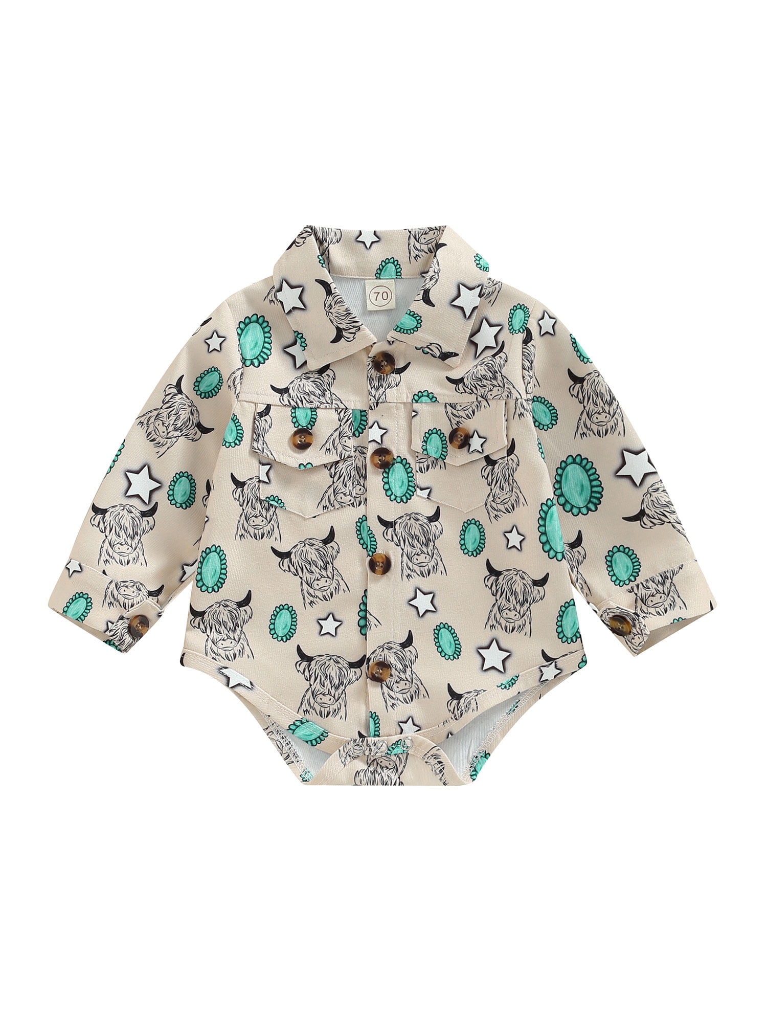 BABAMOON Western Baby Boy Clothes Cow Print Shirt Romper Long Sleeve Lapel Button Down Shirt ...