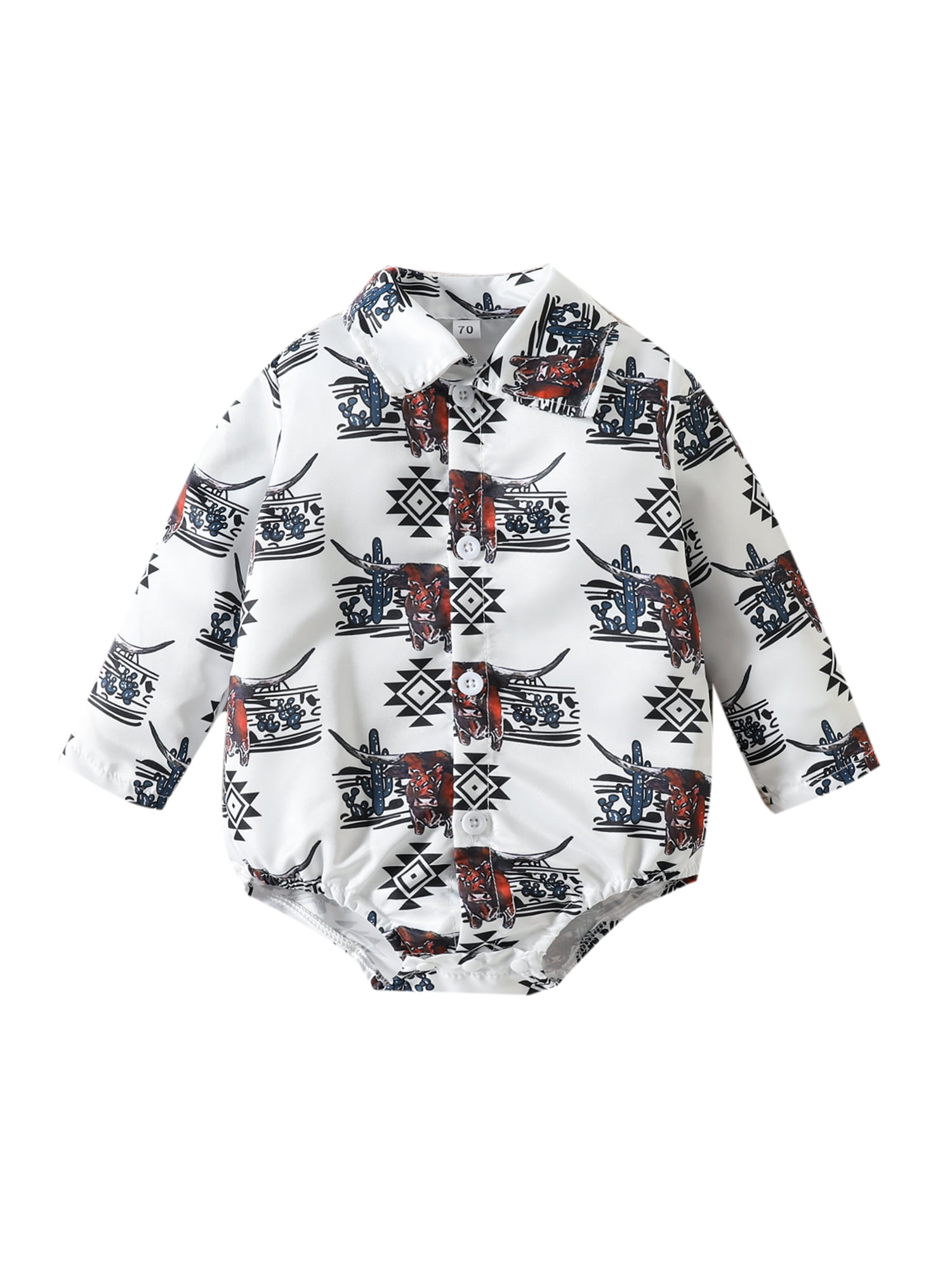BABAMOON Western Baby Boy Clothes Cow Print Shirt Romper Long Sleeve Lapel Button Down Shirt ...
