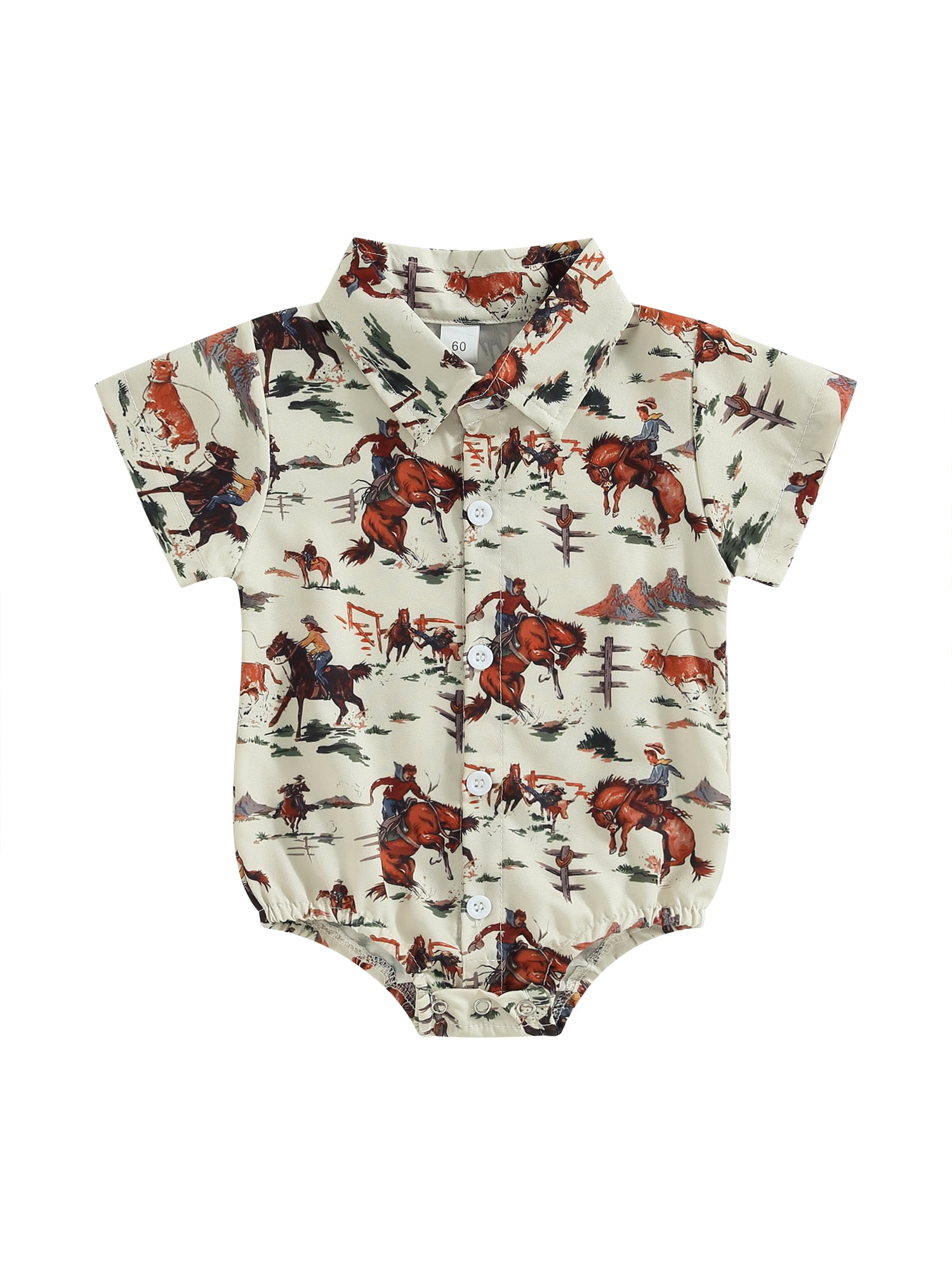 BABAMOON Western Baby Boy Clothes Cow Print Shirt Romper Short Sleeve Button Down Bodysuit ...