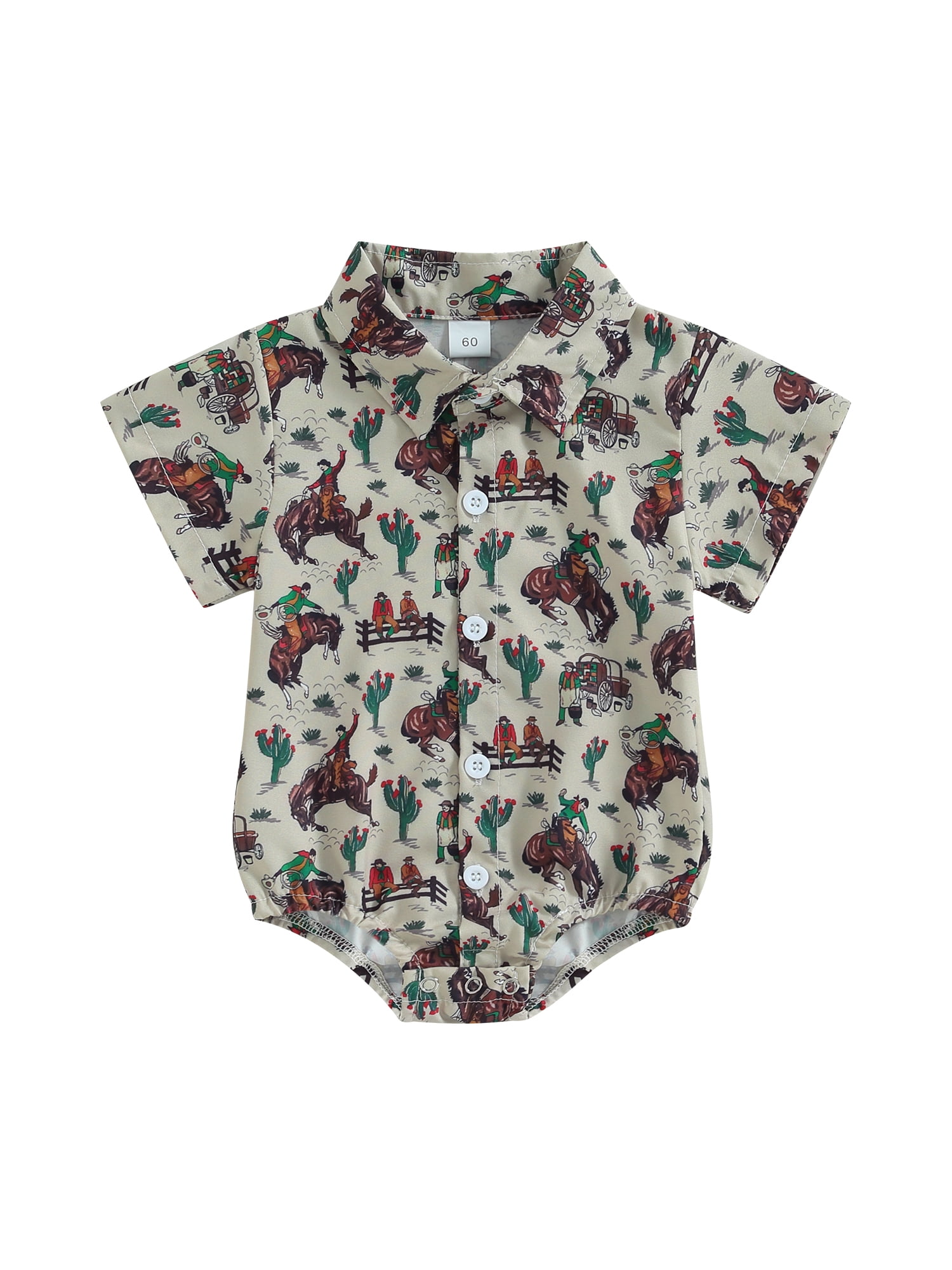 BABAMOON Western Baby Boy Clothes Cow Print Shirt Romper Short Sleeve Button Down Bodysuit ...