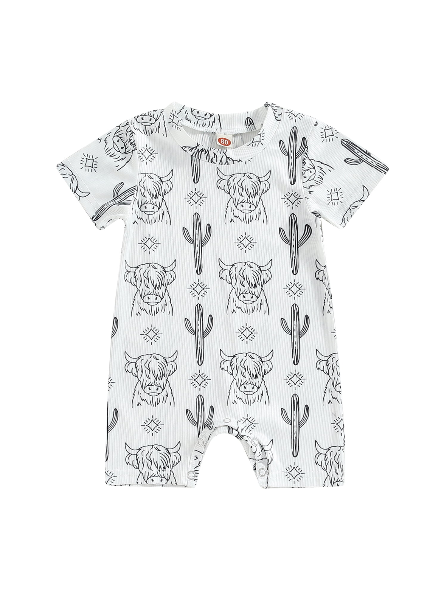 BABAMOON Western Baby Boy Girl Summer Clothes Cow Print Short Sleeve Romper Junpsuit Bodysuit ...