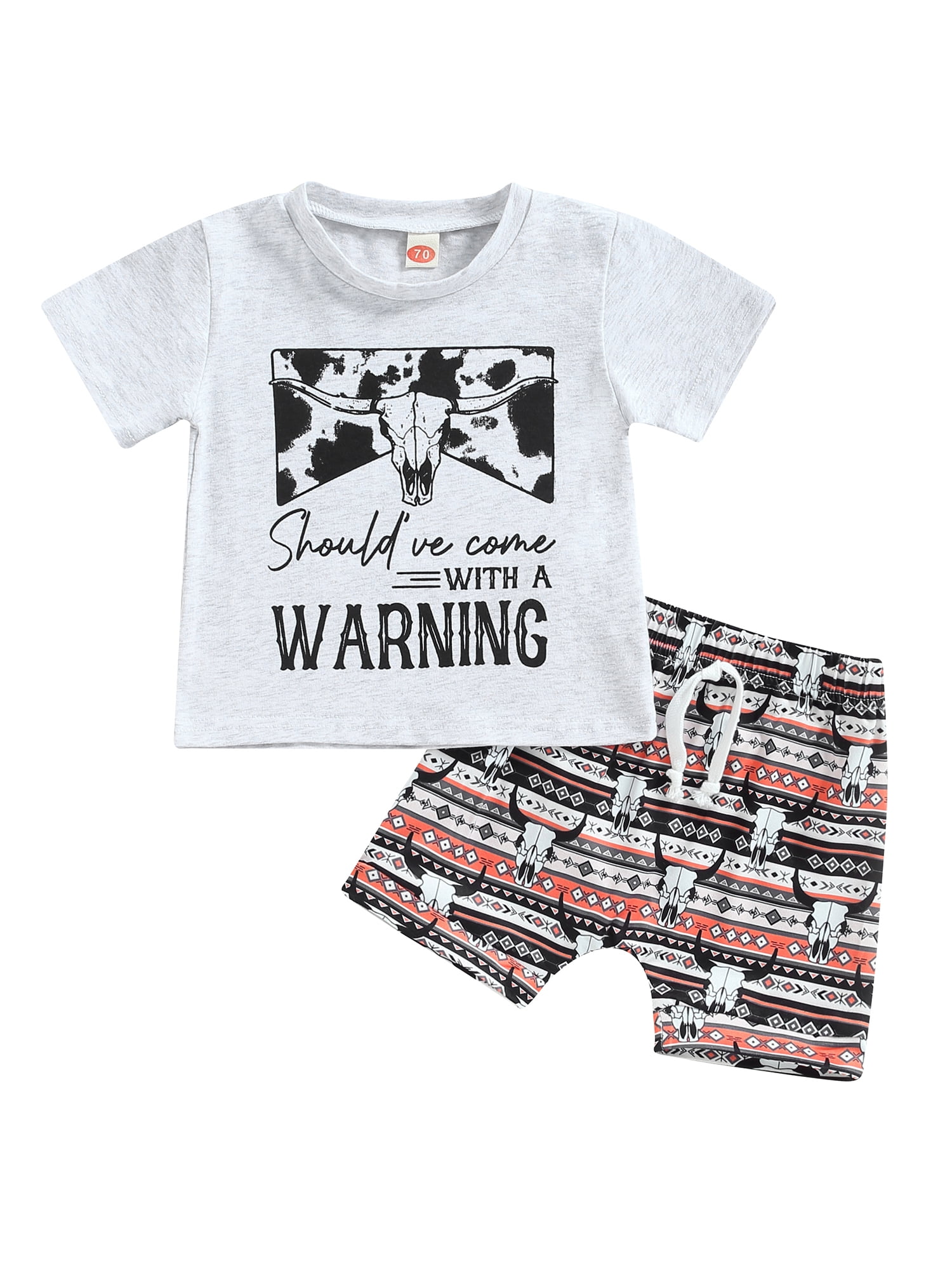 BABAMOON Western Baby Boy Summer Clothes Cow Print Short Sleeve T Shirt Elastic Jogger Shorts ...