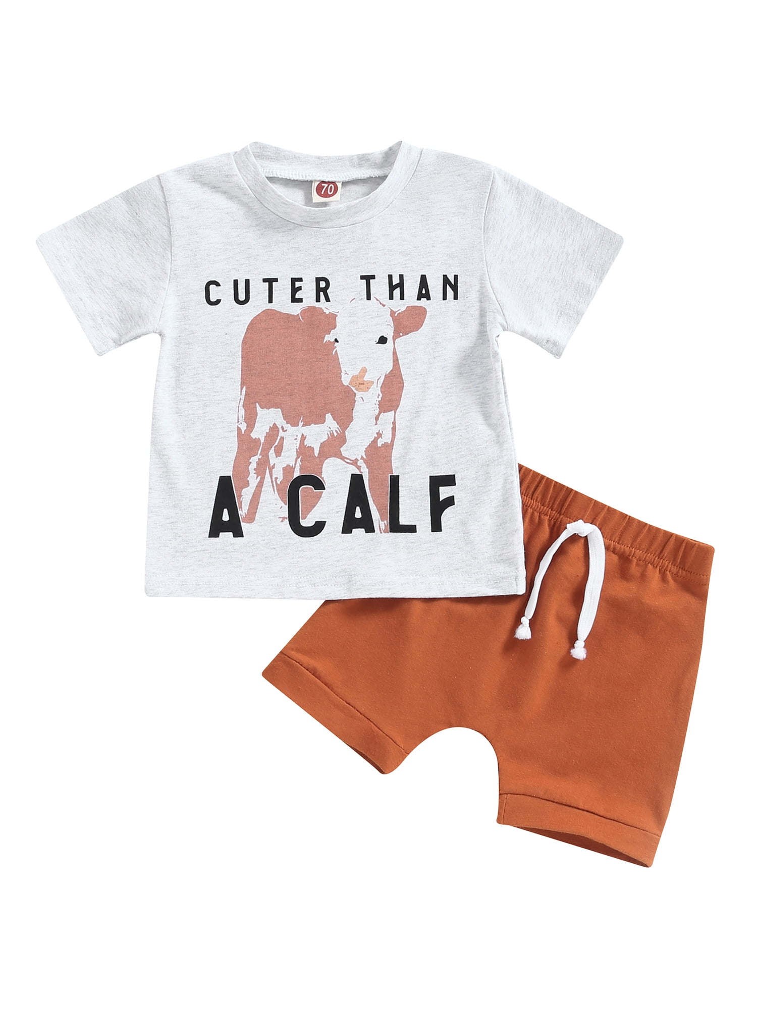 BABAMOON Western Baby Boy Summer Clothes Cow Print Short Sleeve T-Shirt Top Elastic Waist Shorts ...