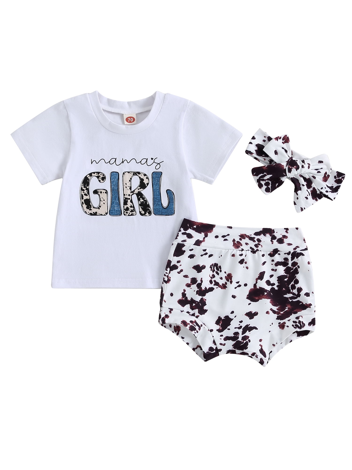 BABAMOON Western Infant Baby Girls Summer Clothes Letter Print Short Sleeve T-Shirt Cow Print ...