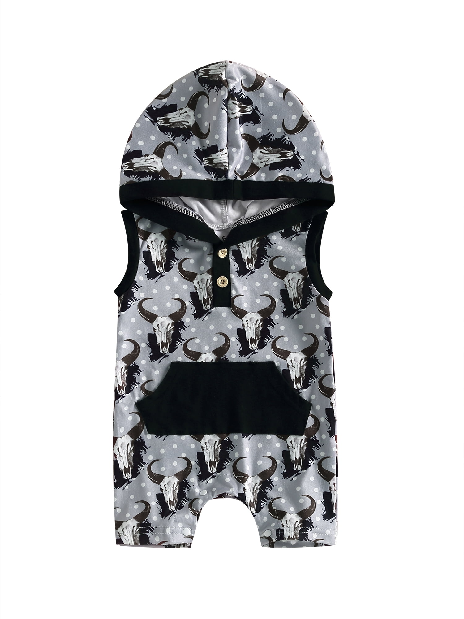 BABAMOON Western Newborn Baby Boy Clothes Cow Print Sleeveless Hooded Romper One Piece Jumpsuit ...