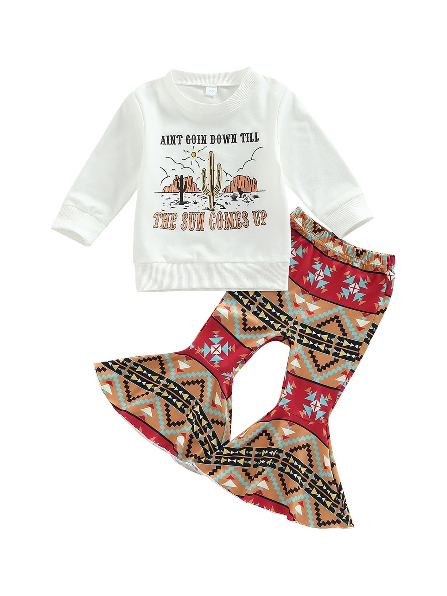 BABAMOON Western Toddler Baby Girls Clothes Cow Print Sweatshirt Top Flare Pants Set Fall Winter ...