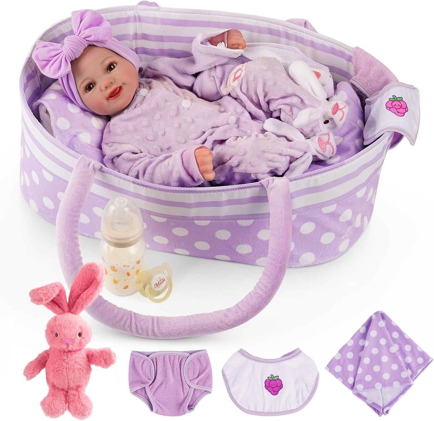 BABESIDE Lifelike Reborn Baby Dolls with Bassinet, 17 Inch Soft Body ...