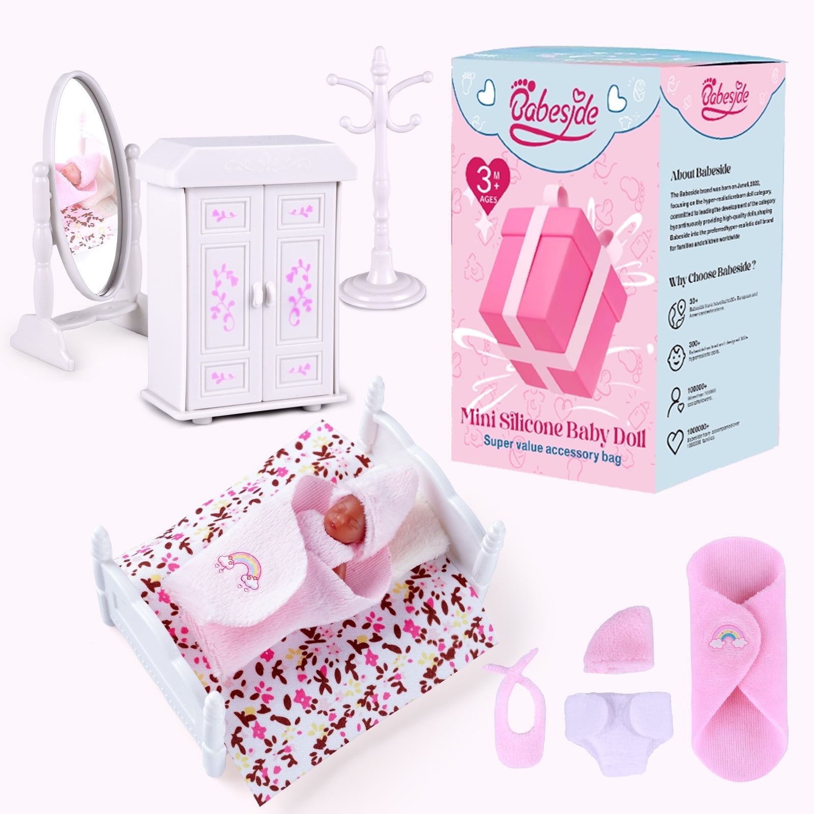 BABESIDE 3 Inch Mini Silicone Baby Dolls Black Miniature Newborn Baby ...