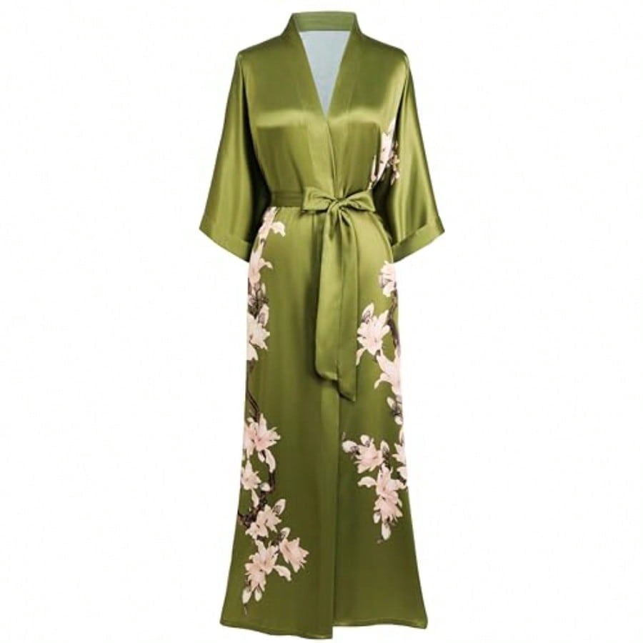 BABEYOND Kimono Robe Cover up with Box Long Floral Satin Sleepwear ...