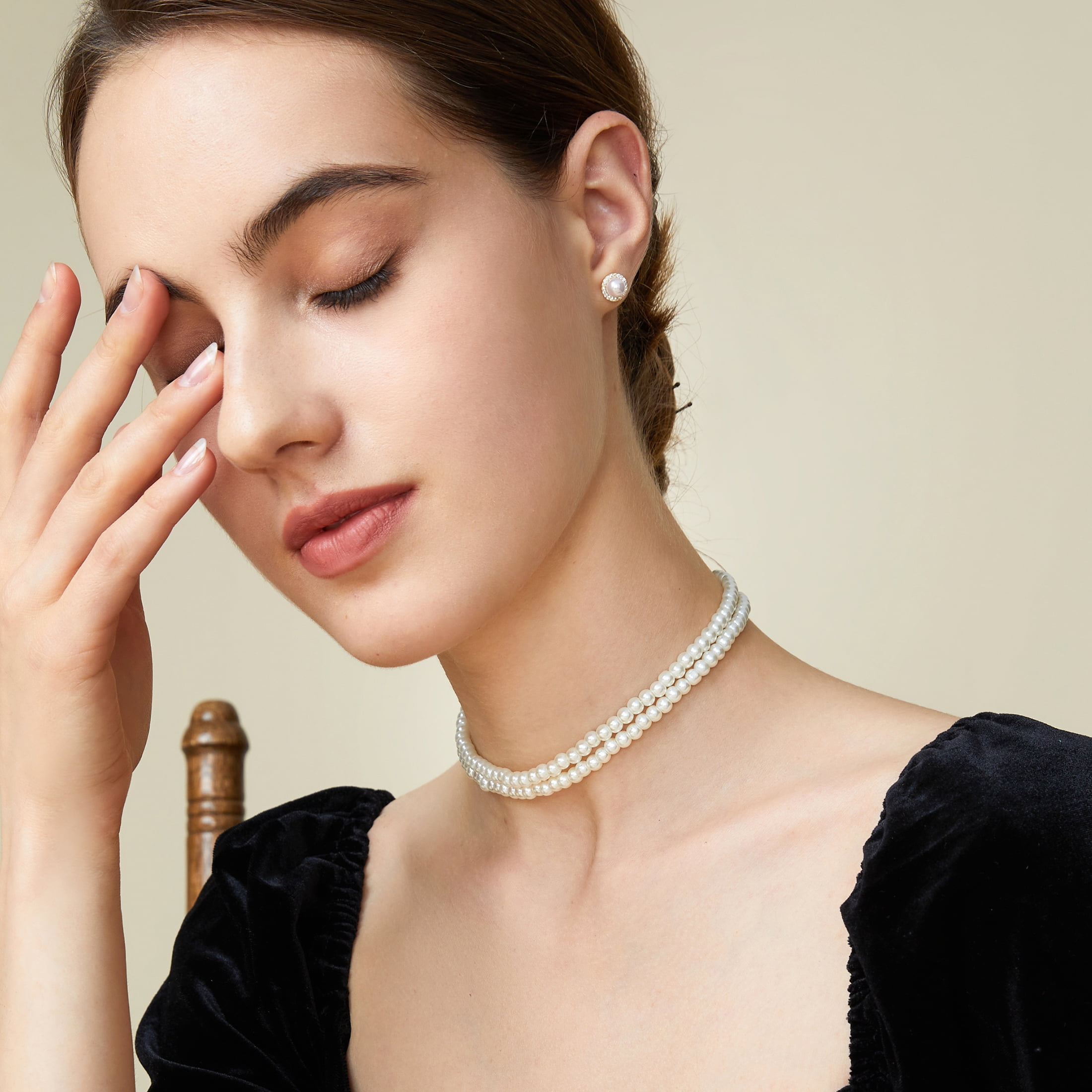 BABEYOND Round Imitation Pearl Choker Necklace Multi Strands Choker 20s ...