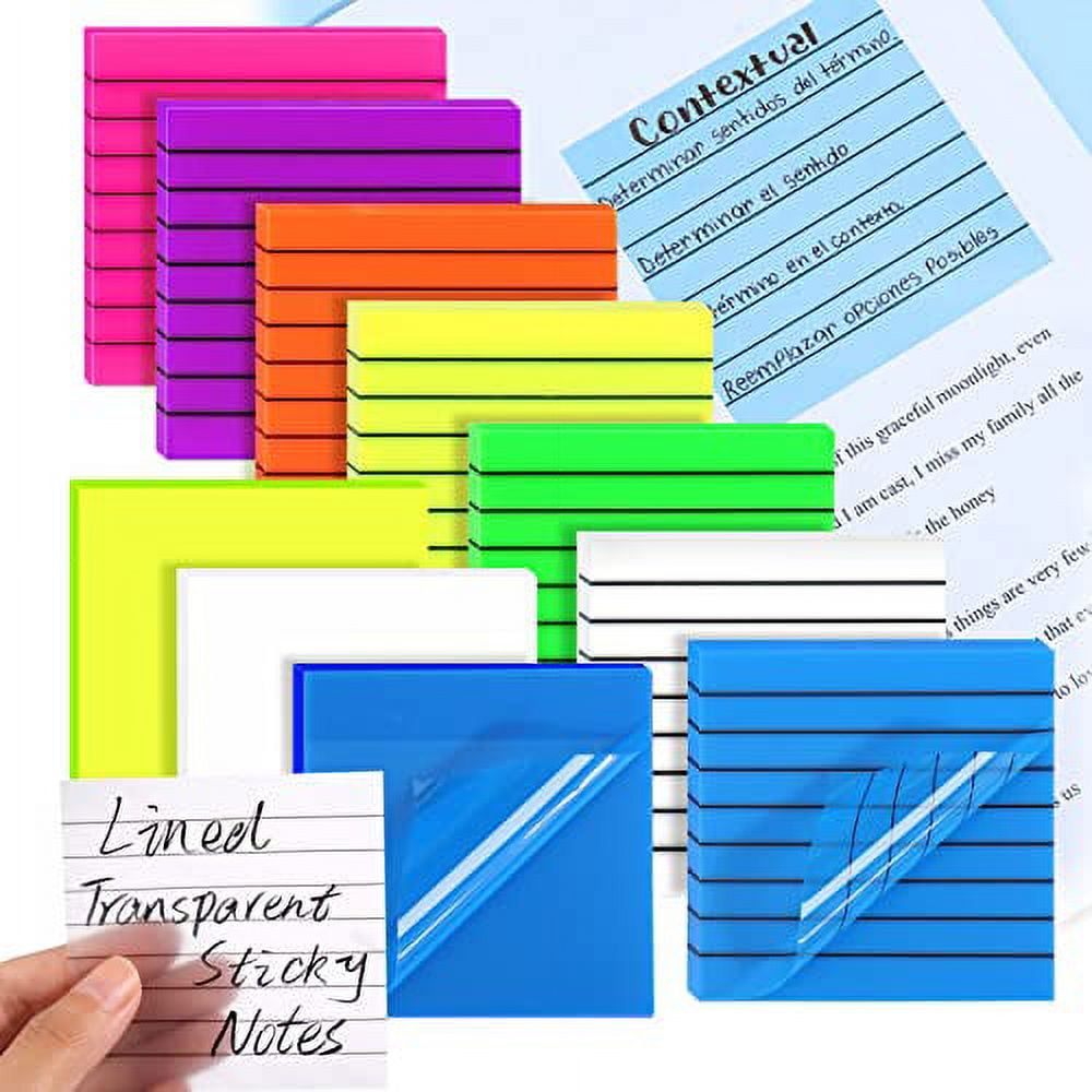 BABORUI 500 Sheets Lined Transparent Sticky Notes 3x3 Inch, 7 Pads ...