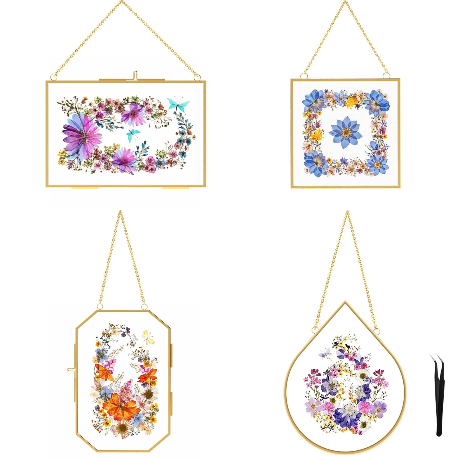 BABUFINE Double Glass Pressed Flower Frames With Tweezers,Hanging Photo ...