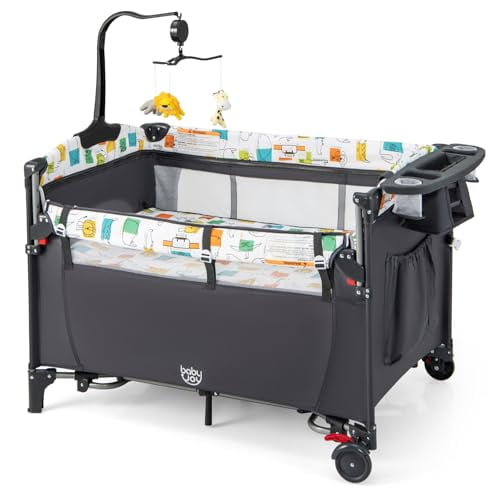 BABY JOY 5-in-1 Pack and Play, Baby Bedside Sleeper with Bassinet ...