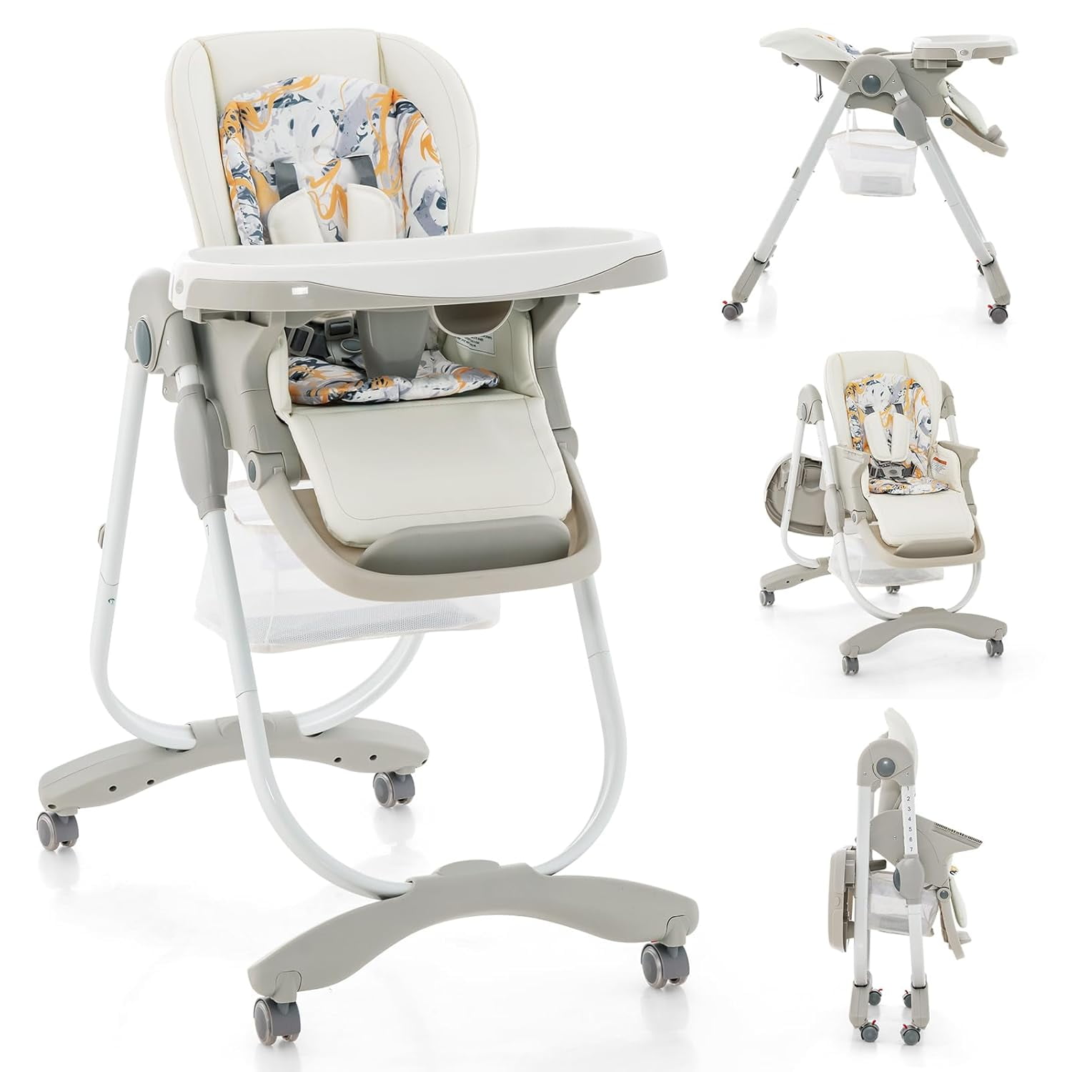 BABY JOY Foldable High Chair with Adjustable Height, Recline & Footrest ...