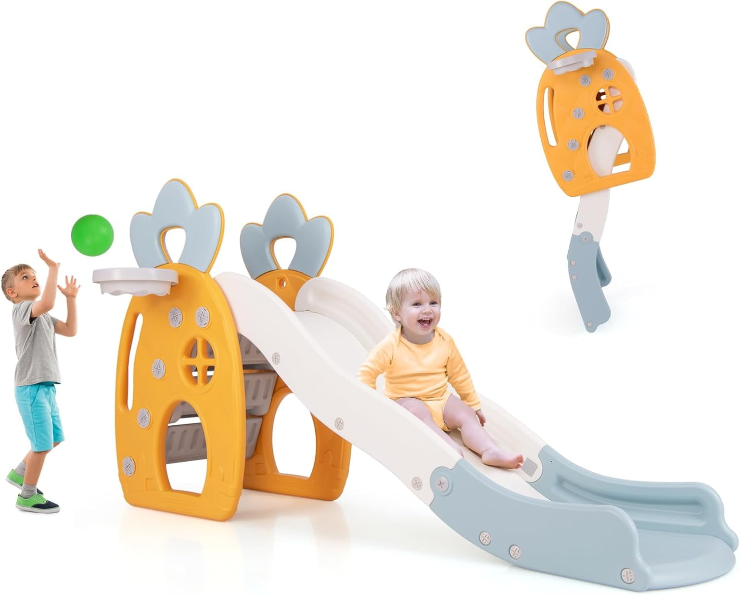 BABY JOY Toddler Slide, 3 in 1 Freestanding Foldable Kids Slide with ...