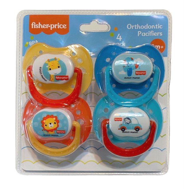 BABY PACIFIERS 4 PACK - BOYS - GIRAFFE - BLUE YELLOW - FISHER PRICE ...