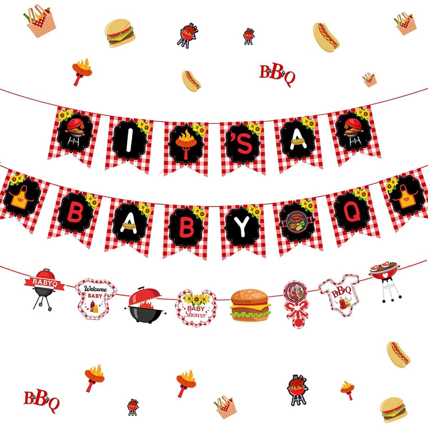 BABY Q Theme It's a baby Q Swallowtail Banner Flag Set, Baby Q Shower ...