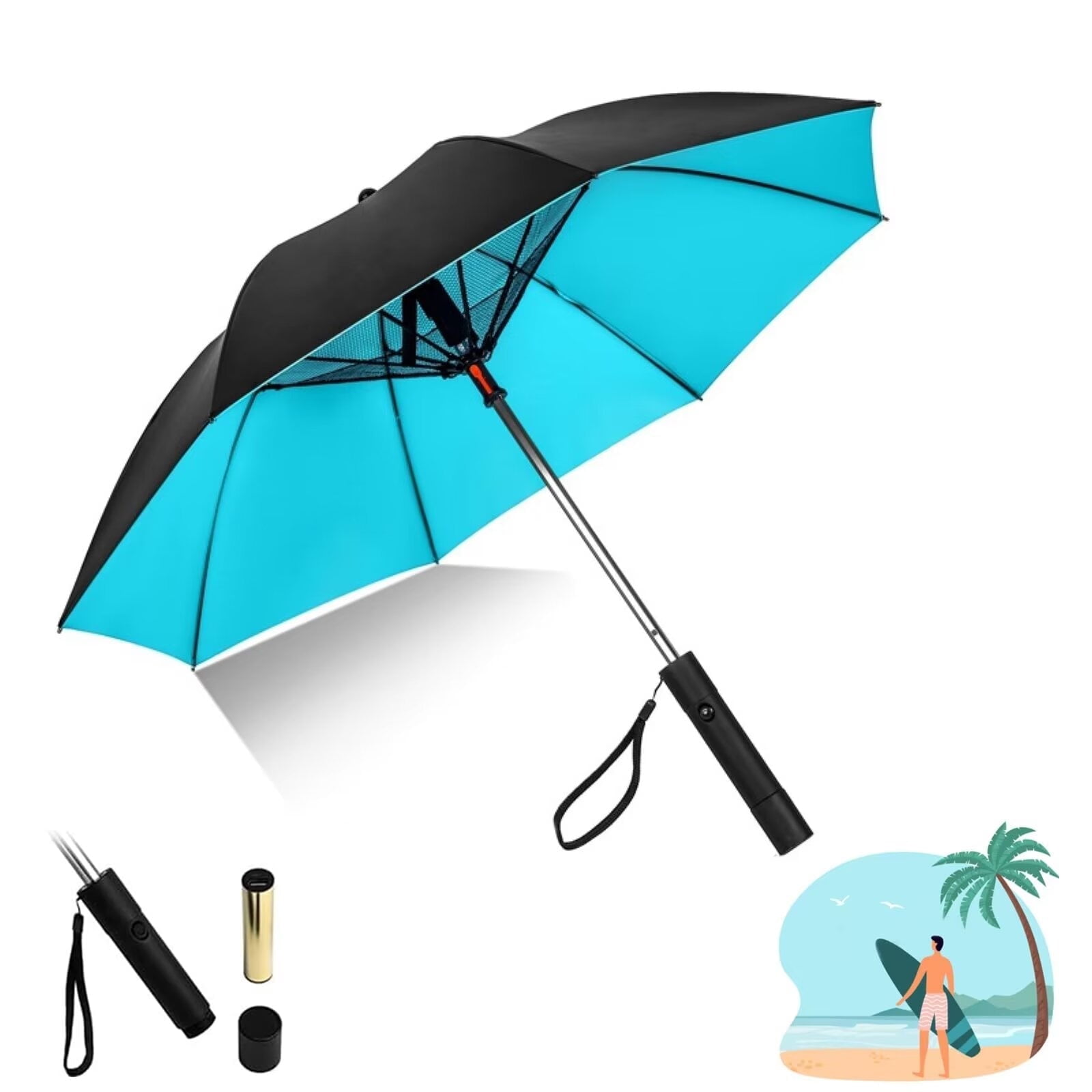 BABYMULY 3 in 1 Umbrella with Fan,Portable Misting Fan Umbrella With Uv ...