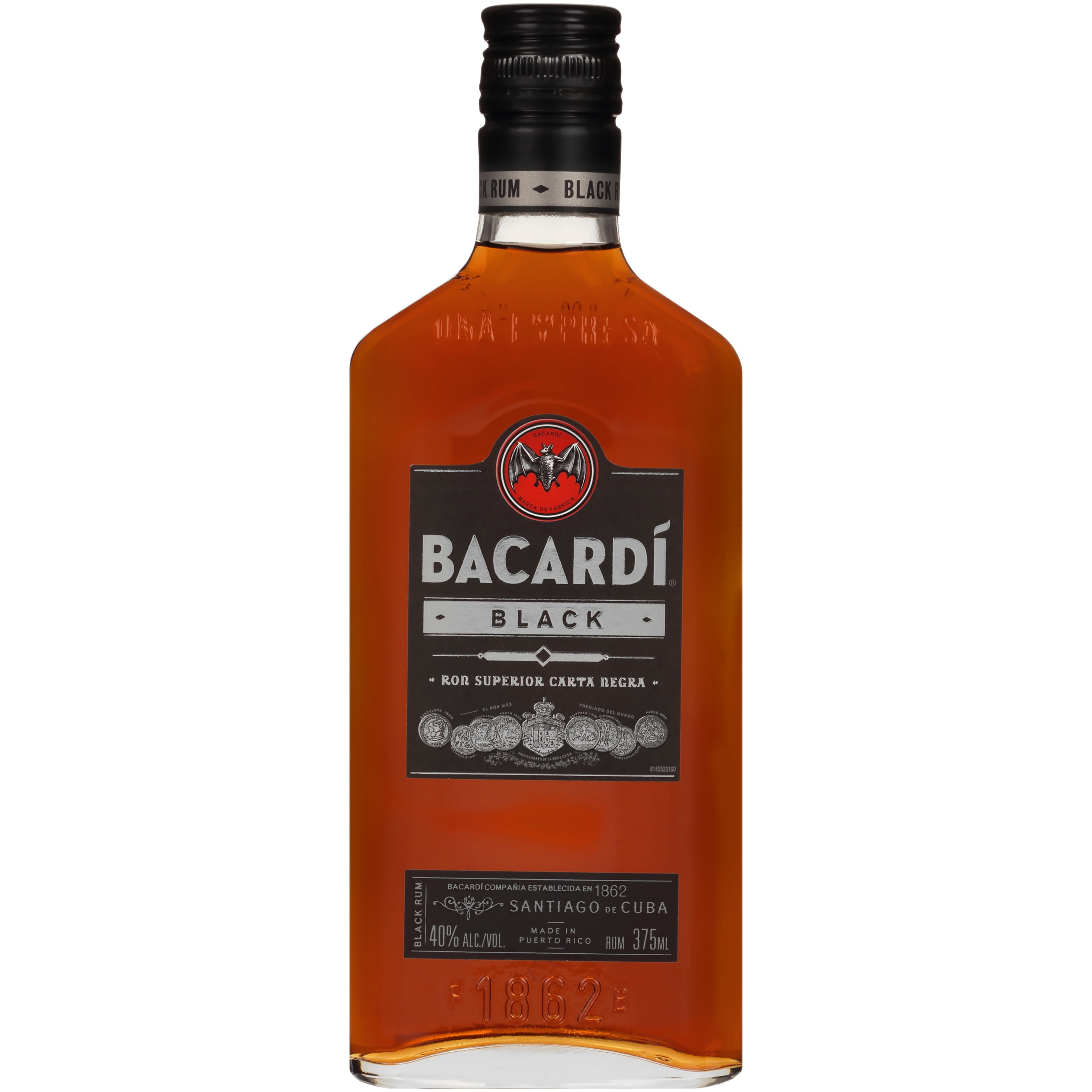 BACARDI Black Rum, Gluten Free, 375 mL Bottle, ABV 40% - Walmart.com
