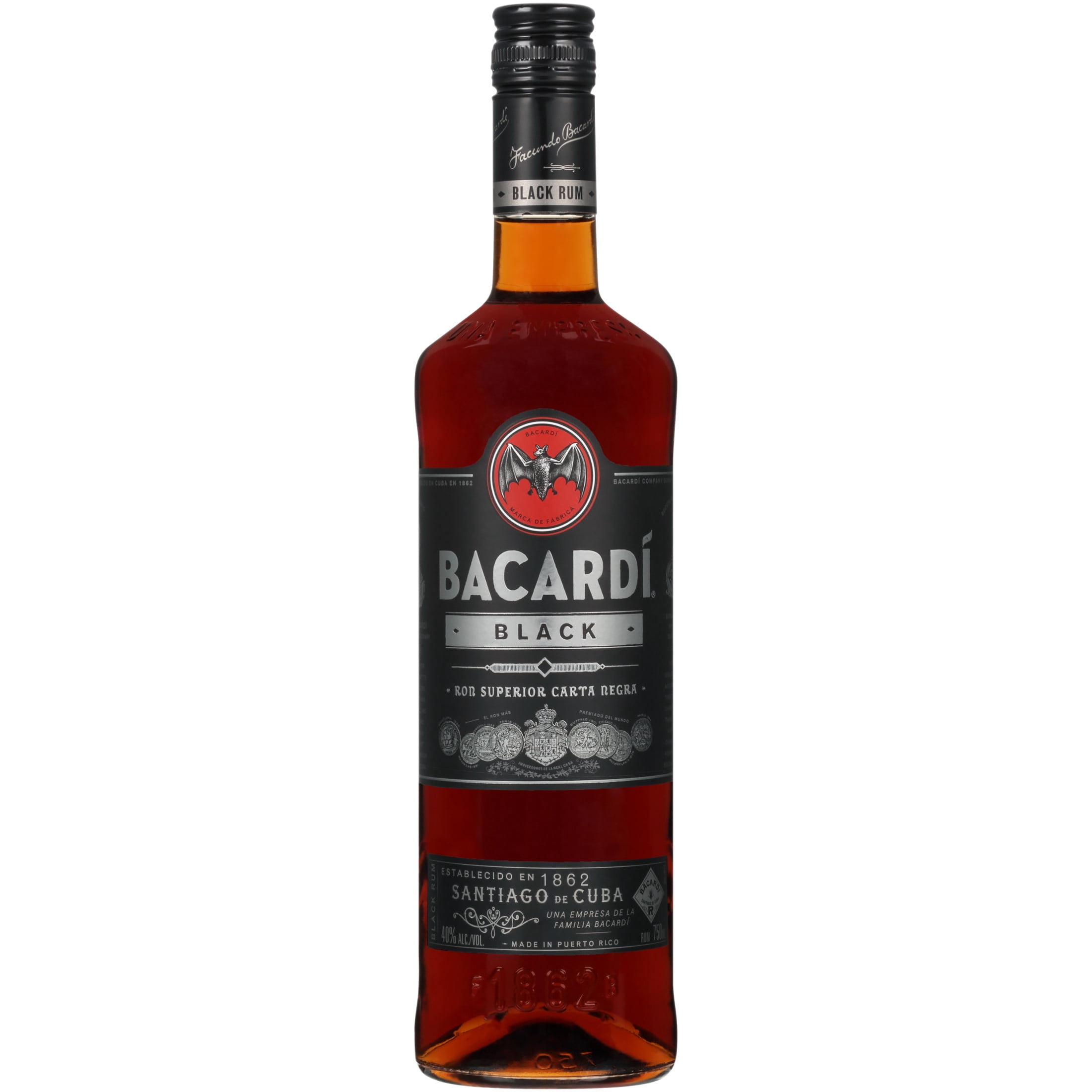 BACARDI Black Rum, Gluten Free, 750 mL Bottle, ABV 40% - Walmart.com