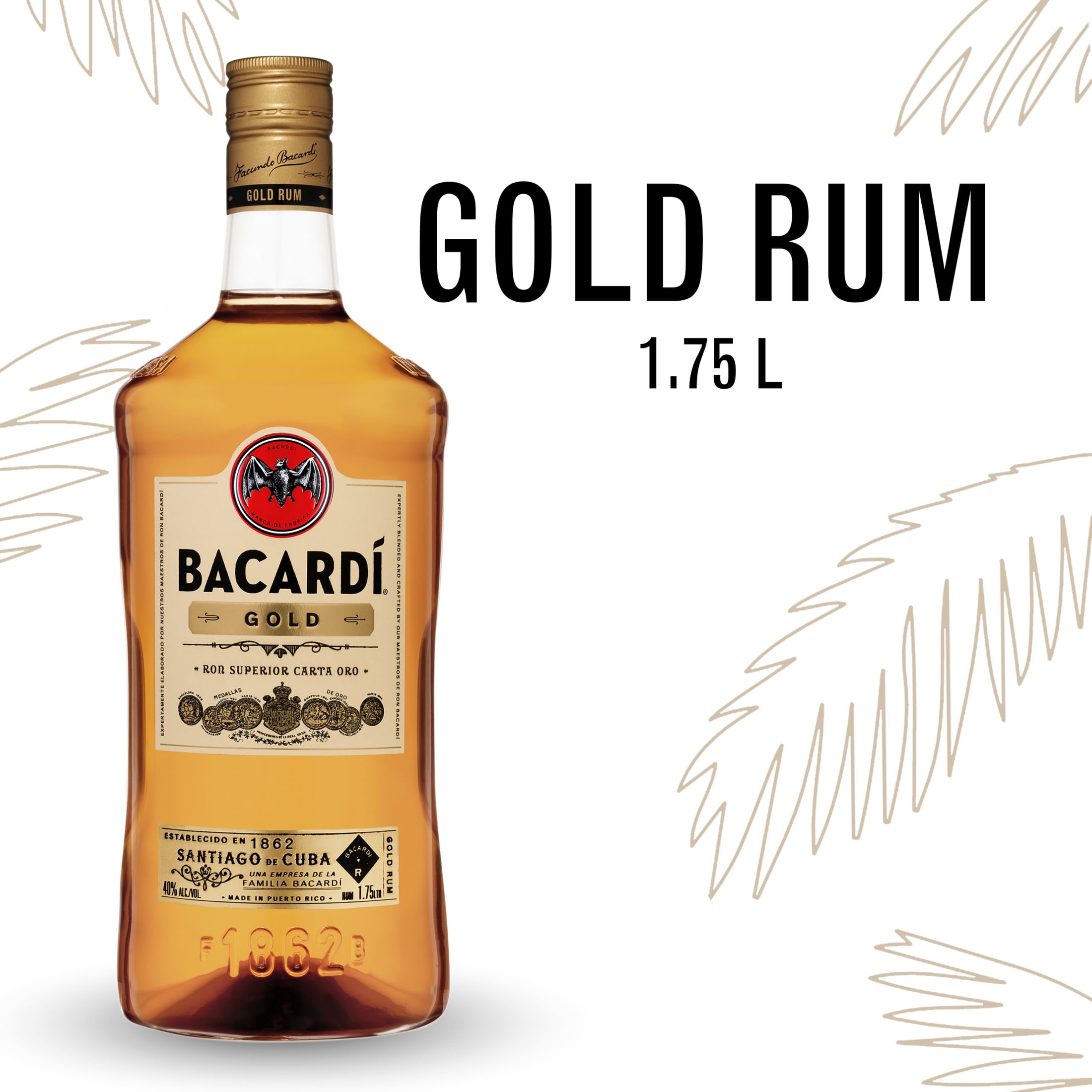 BACARDI Gold Rum, Gluten Free, 1.75 L Bottle, ABV 40% - Walmart.com