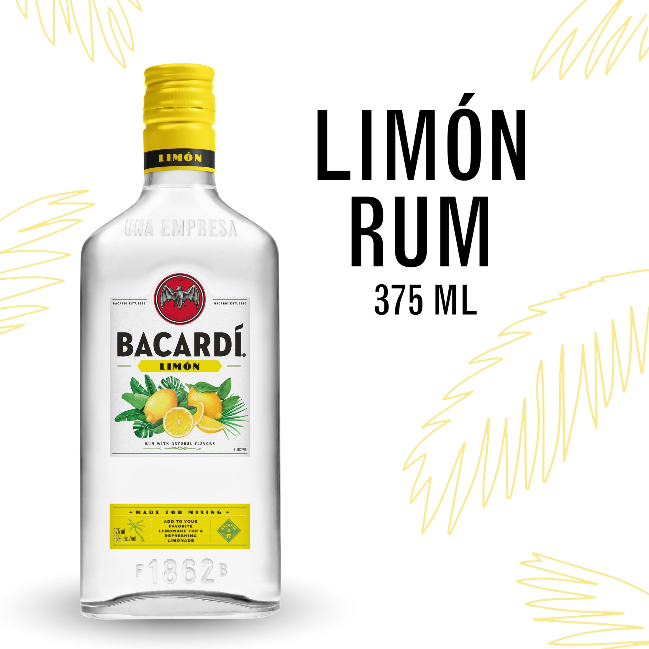 BACARDI Limon Rum, Gluten Free, 375 mL Bottle, ABV 35% - Walmart.com