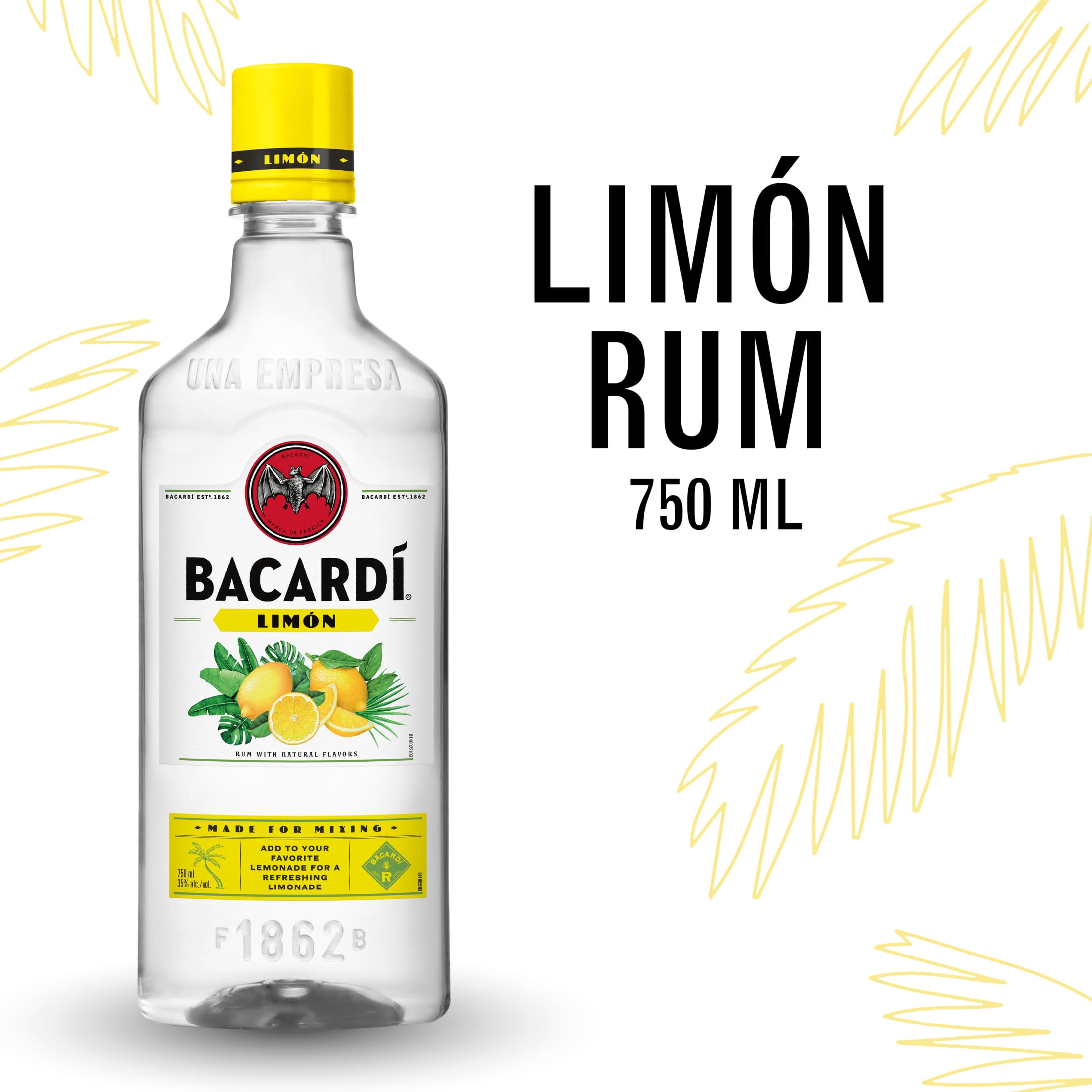 BACARDI Limon Rum, Gluten Free, 750 mL Bottle, ABV 35% - Walmart.com