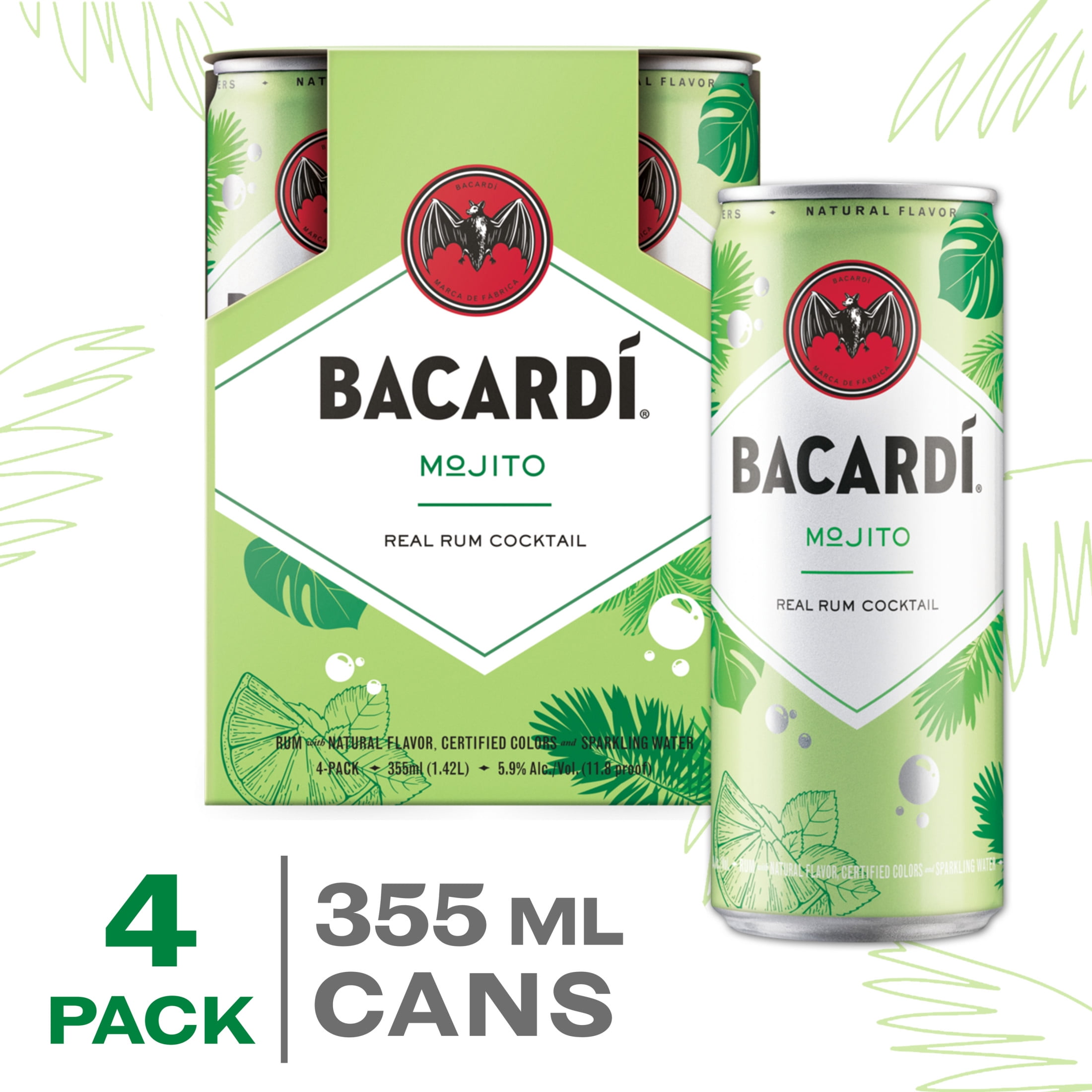 BACARDI Mojito Ready to Drink Real Rum Cocktail, Gluten Free, 355 mL ...