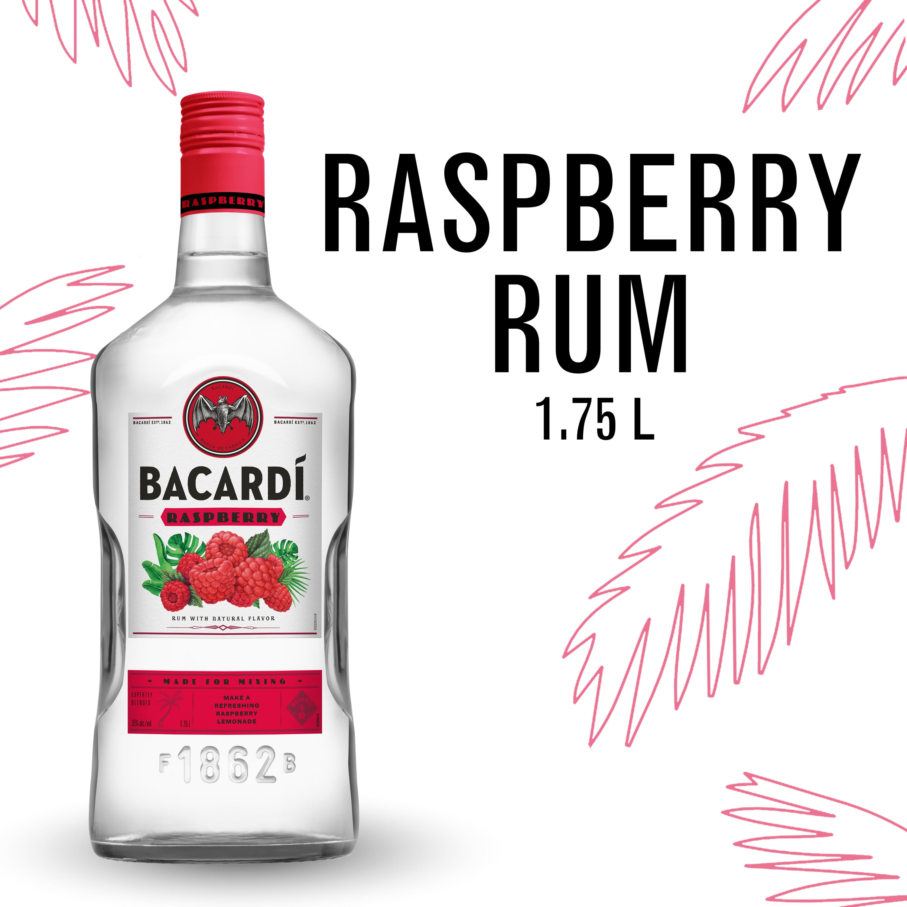 BACARDI Raspberry Rum, Gluten Free, 1.75 L Bottle, ABV 35% - Walmart.com