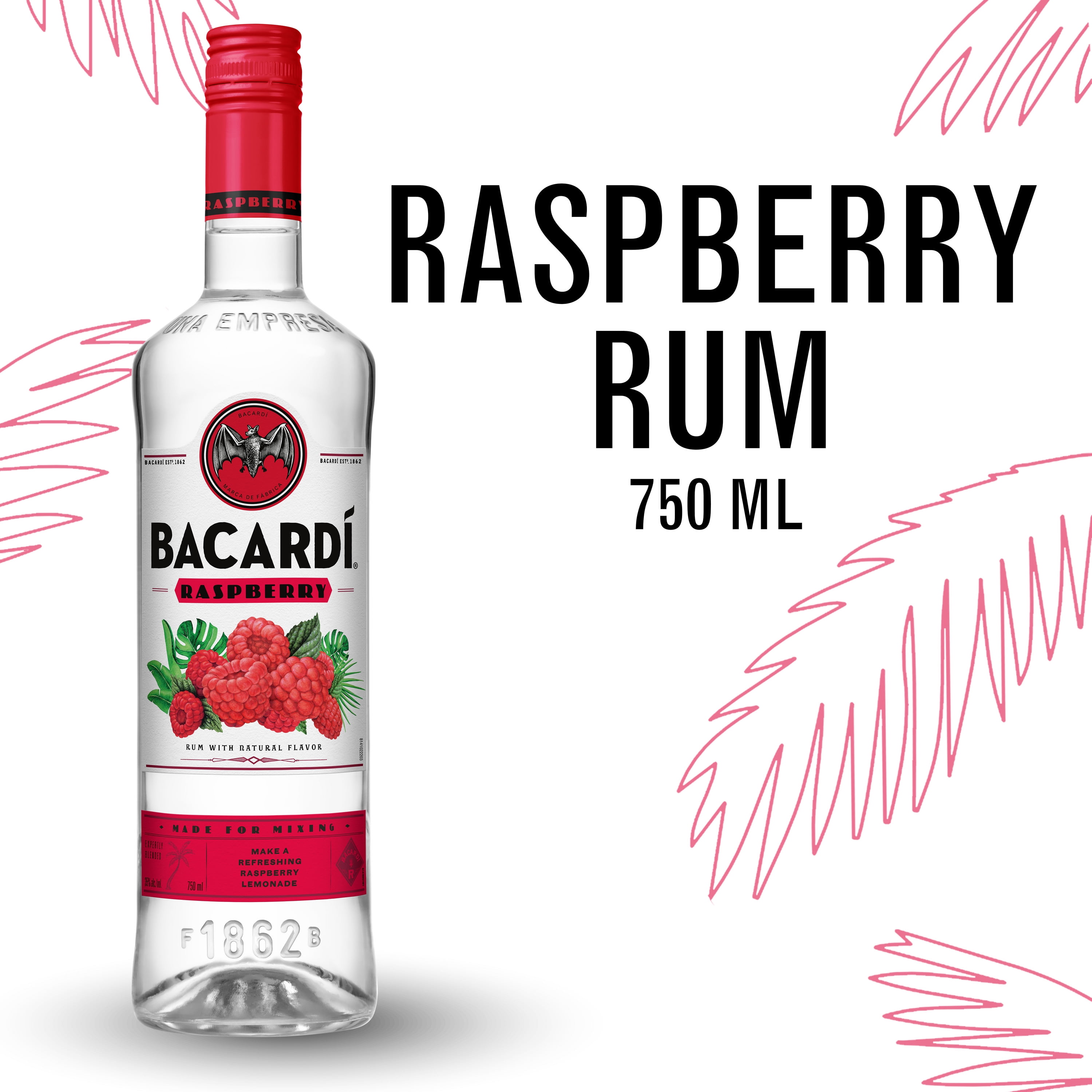 BACARDI Raspberry Rum, Gluten Free, 750 mL Bottle, ABV 35% - Walmart.com