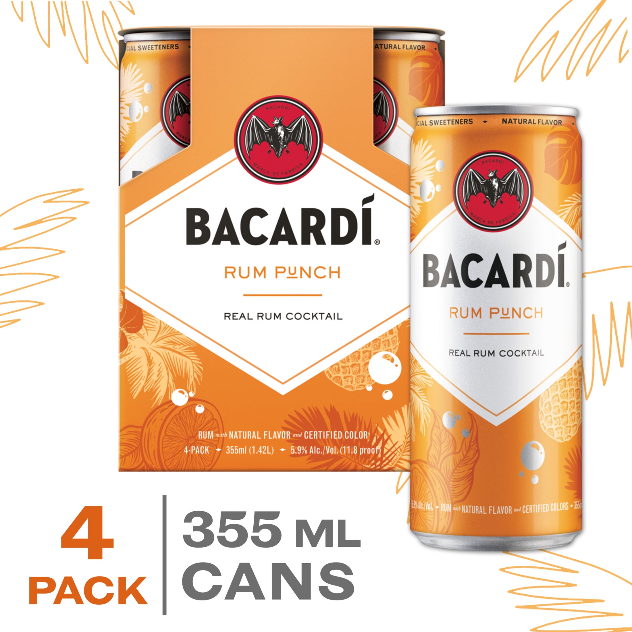 BACARDI Rum Punch Ready to Drink Real Rum Cocktail, Gluten Free, 355 mL ...