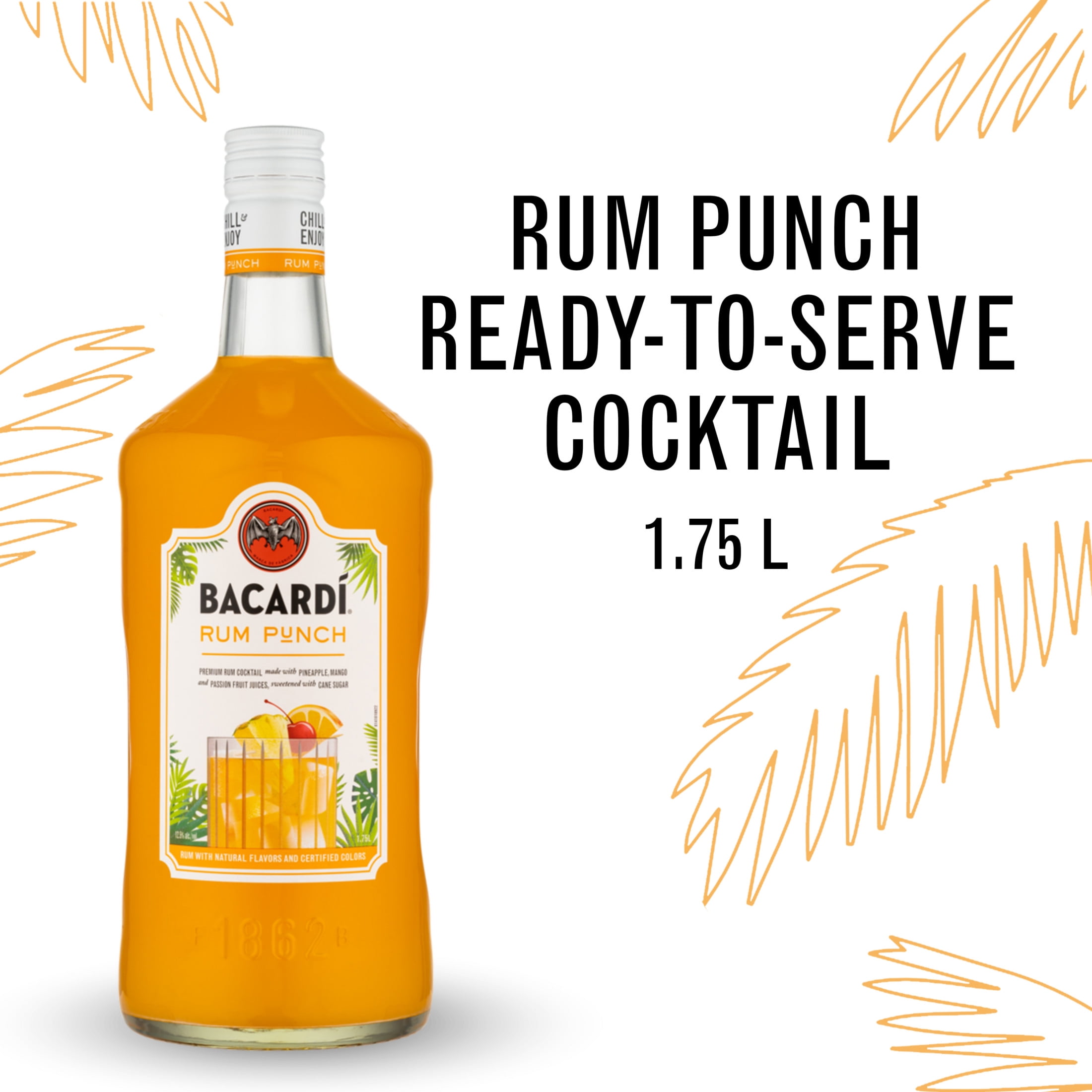BACARDI Rum Punch Ready to Serve Premium Rum Cocktail, Gluten Free, 1. ...