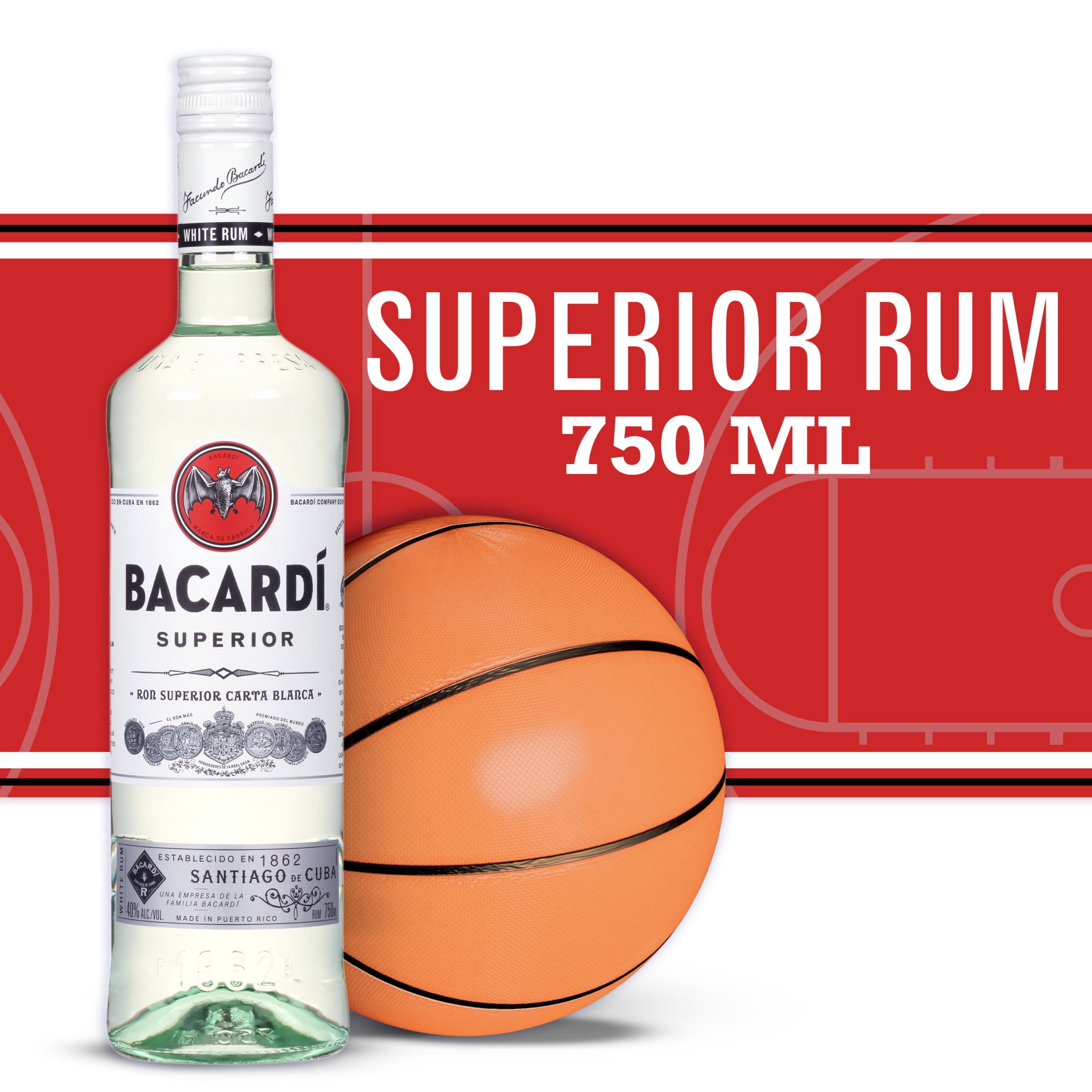 BACARDI Superior White Rum 750mL Bottle, 40% ABV aged in white oak ...