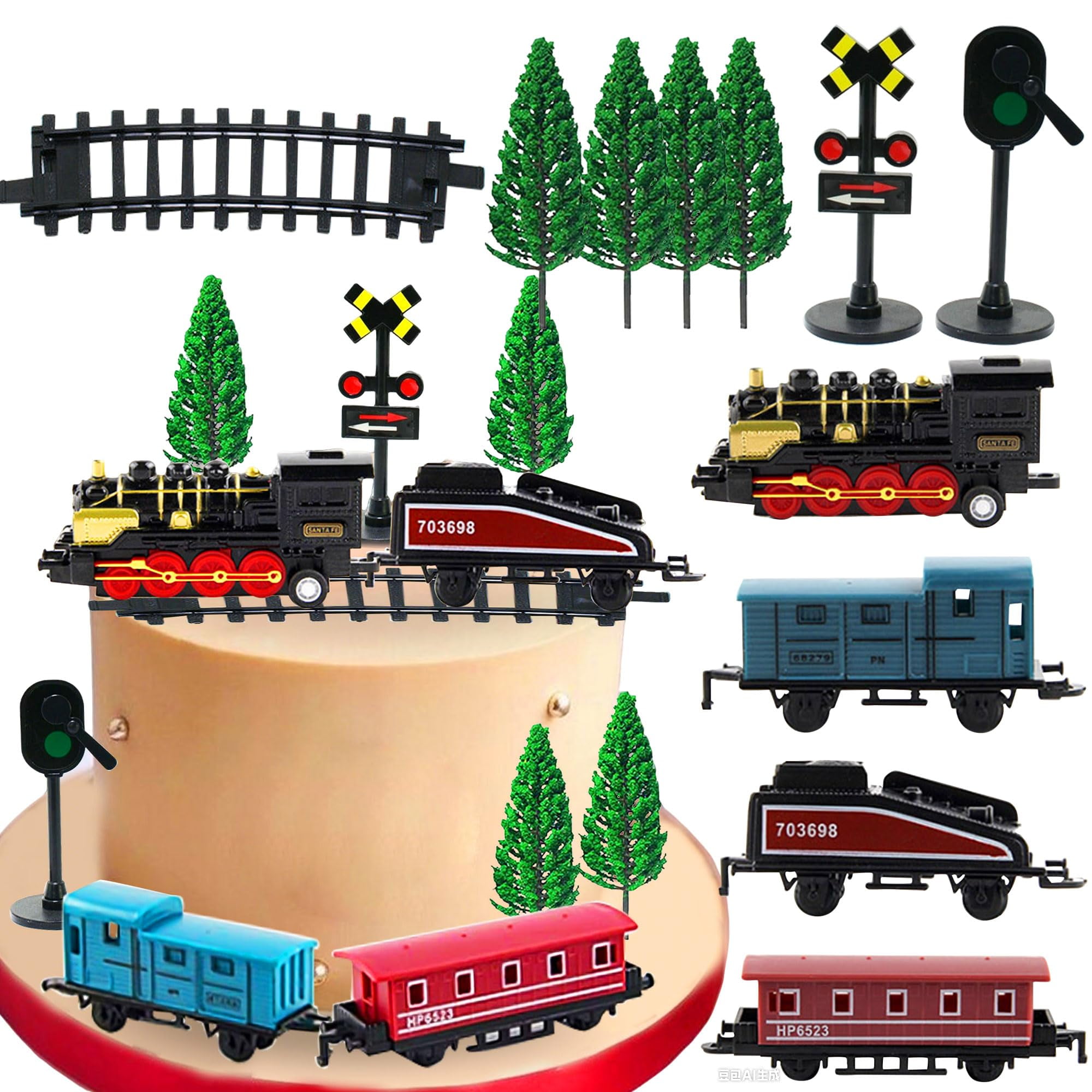 BACH AND BOOZY Train Cake Decorations Mini Train Figure Traffic Track ...