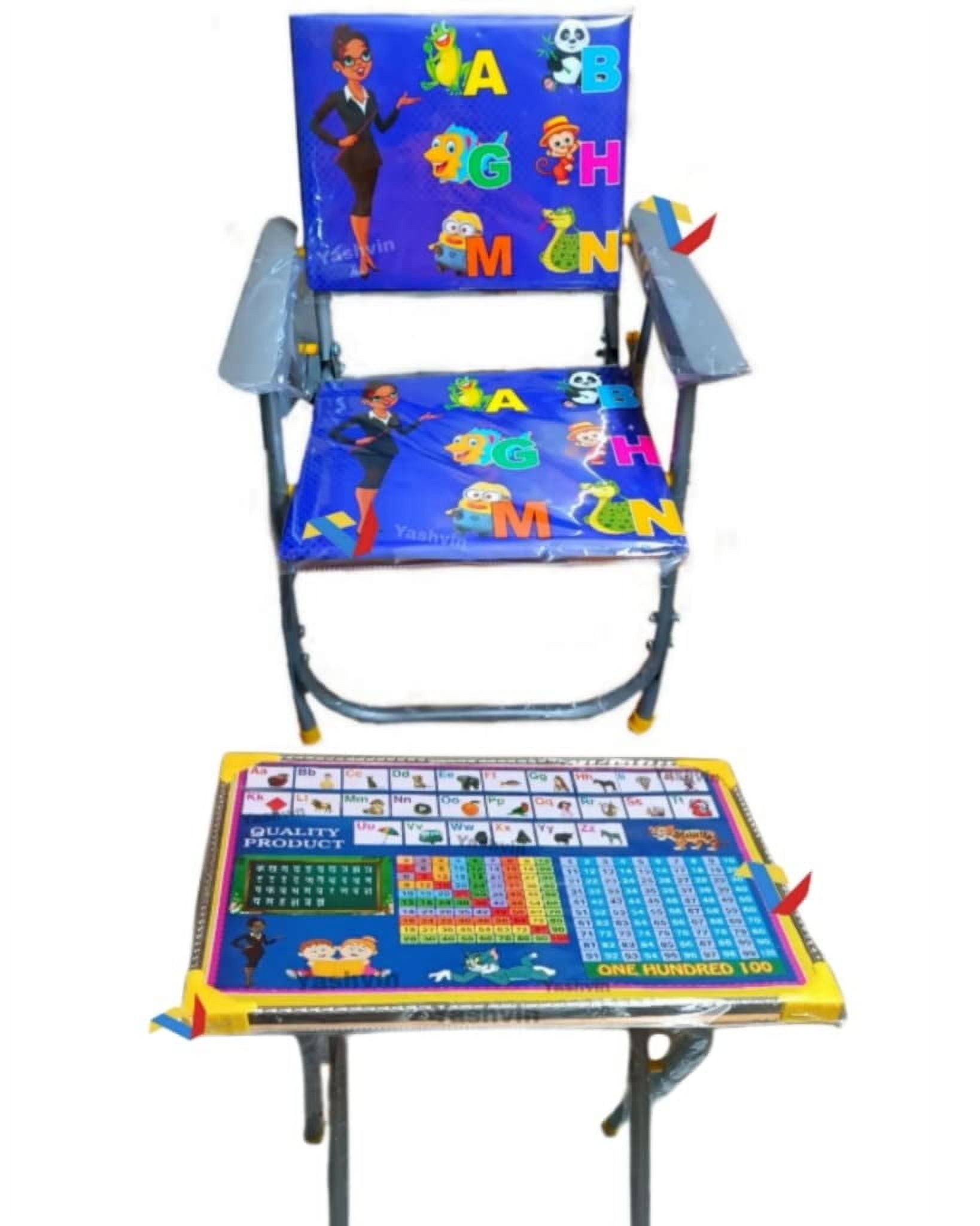 BACHA_Multicolor Baby Study Table and Chair for Kids ABCD1234 Pattern ...