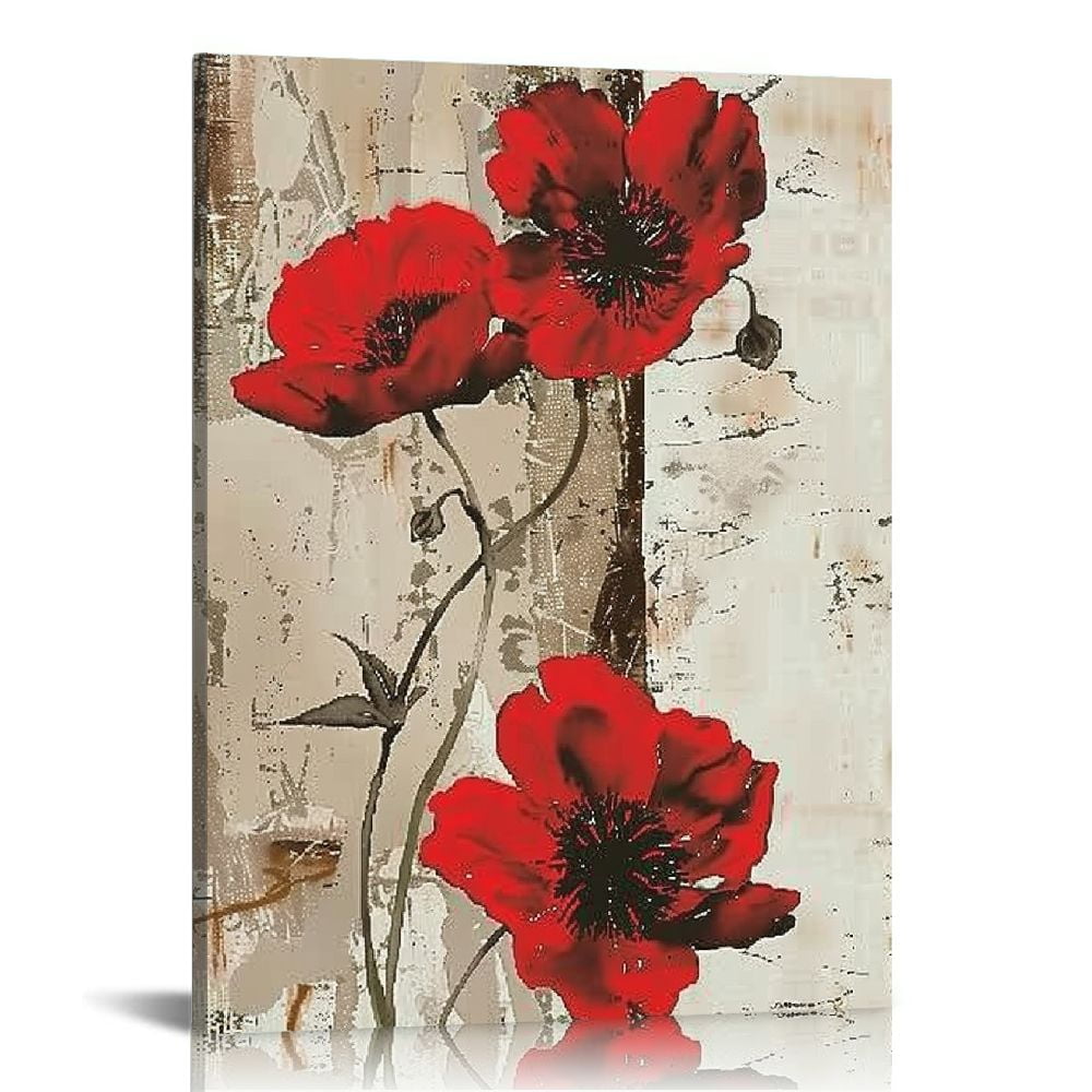 BACJUOPLDArt Red Poppy Wall Art Canvas Rustic Red Flower Pictures for ...