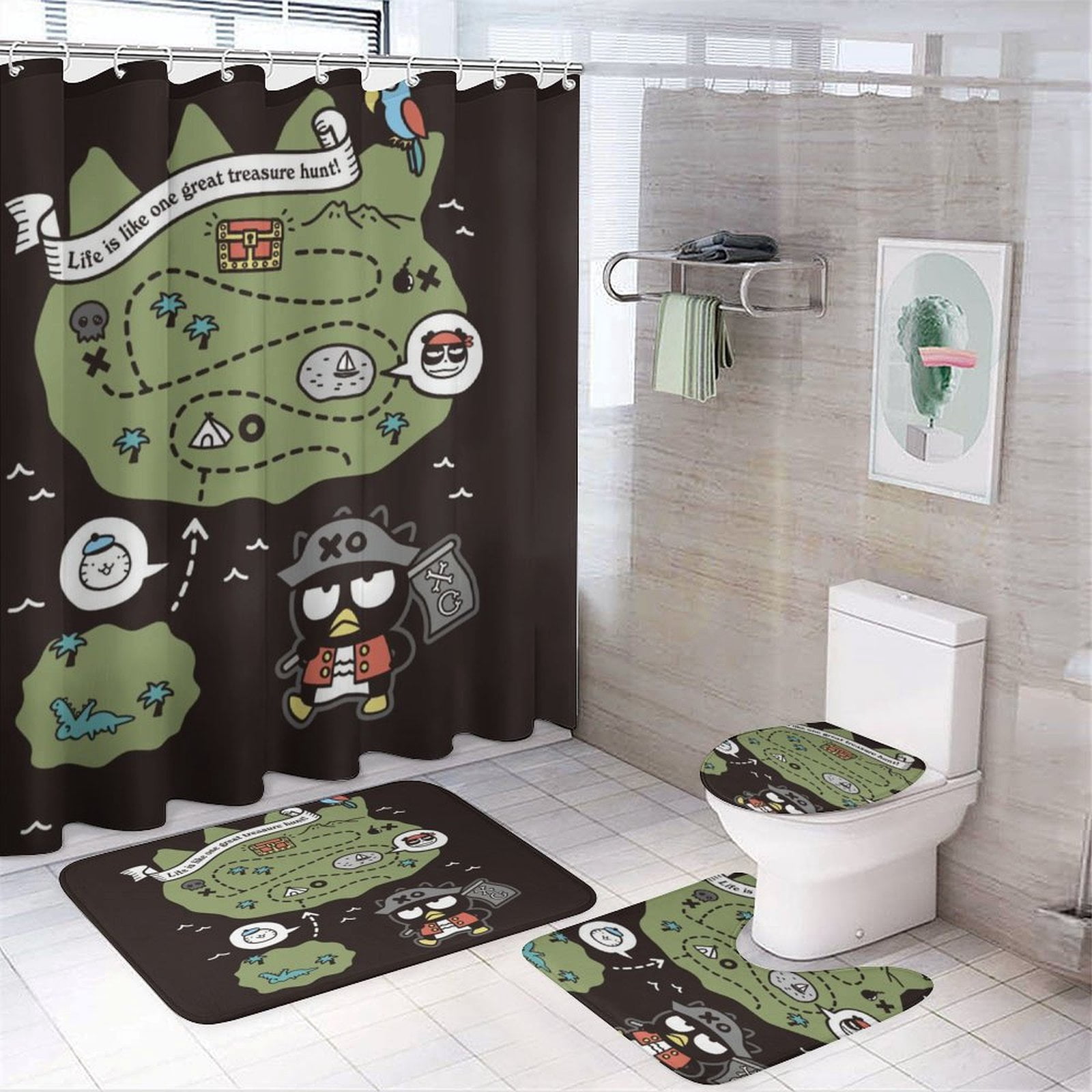 BAD BADTZ-MA-RU Shower Curtain Sets Cartoon Anime for Boys Grils Gift ...
