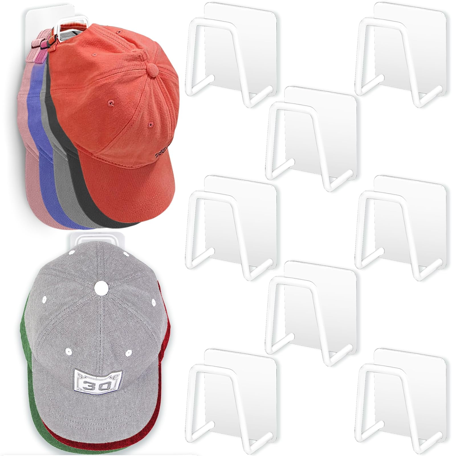 BADBLUE 8-Pack Hat Rack for Wall Hat Organizer, Metal Hat Racks for ...