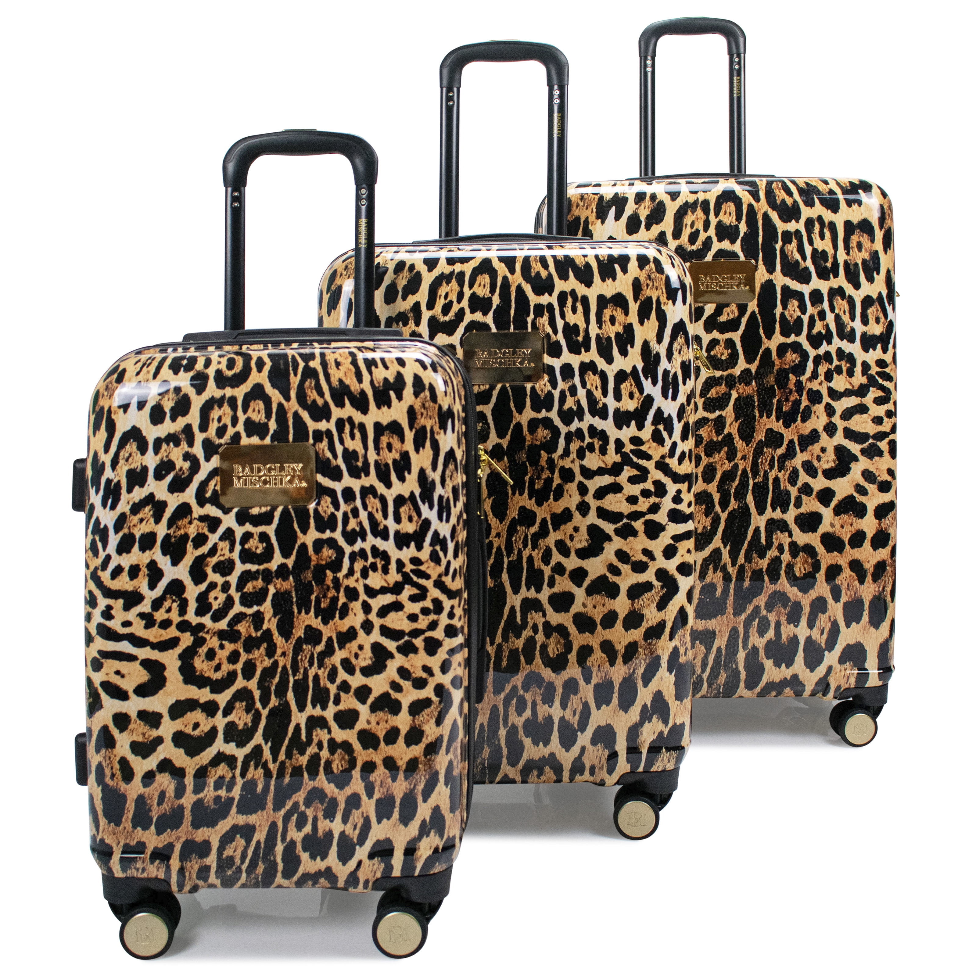 BADGLEY MISCHKA Adult Leopard Carry Baggage 3 Piece Expandable Suitcase ...