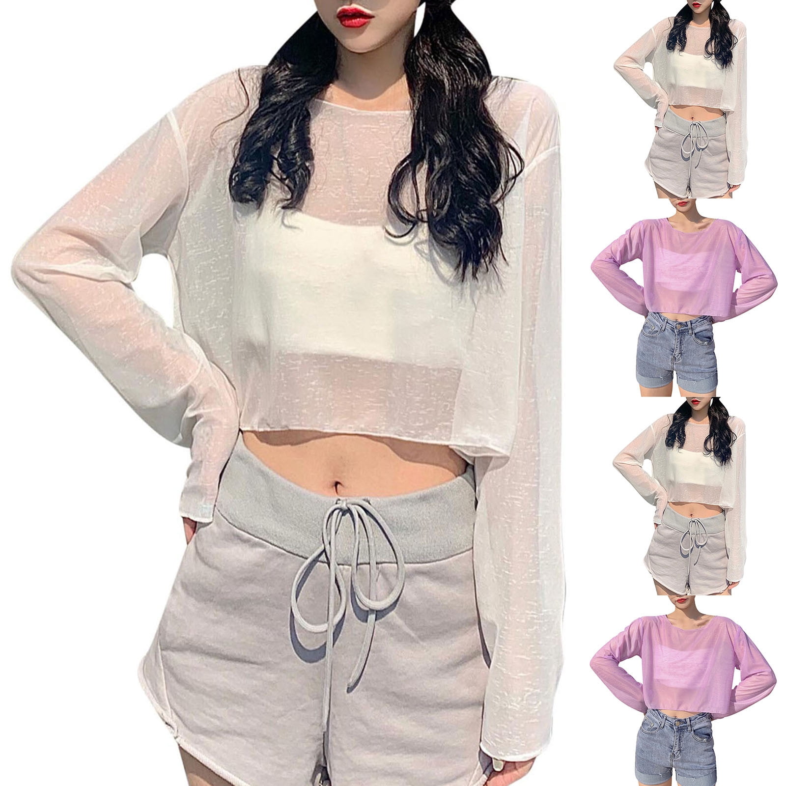 BADHUB 2025 Summer Women's Sheer Beach Coverup Crop Tops Cropped See ...