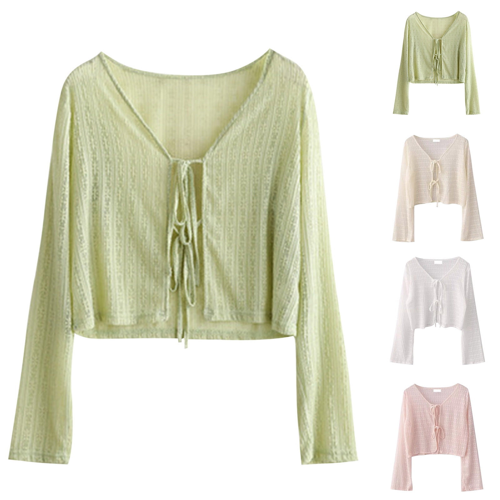 BADHUB 2025 Summer Women's Shrug Cardigan Tie Front Cropped Sheer Cover ...