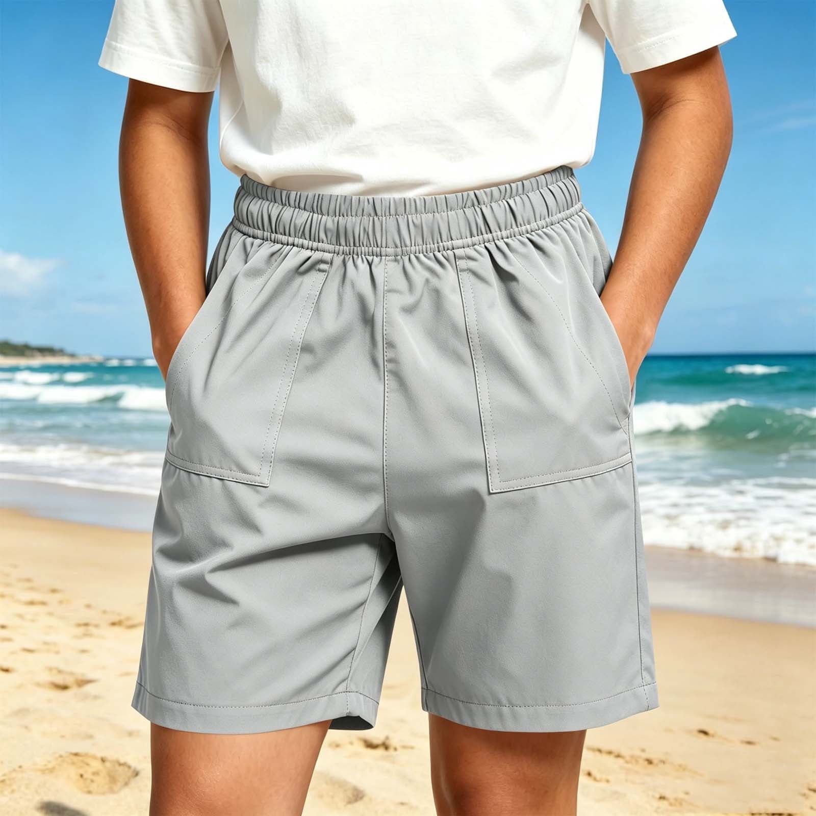 BADHUB Boys Cargo Shorts Elastic Waisted Casual Lightweight Pull On ...