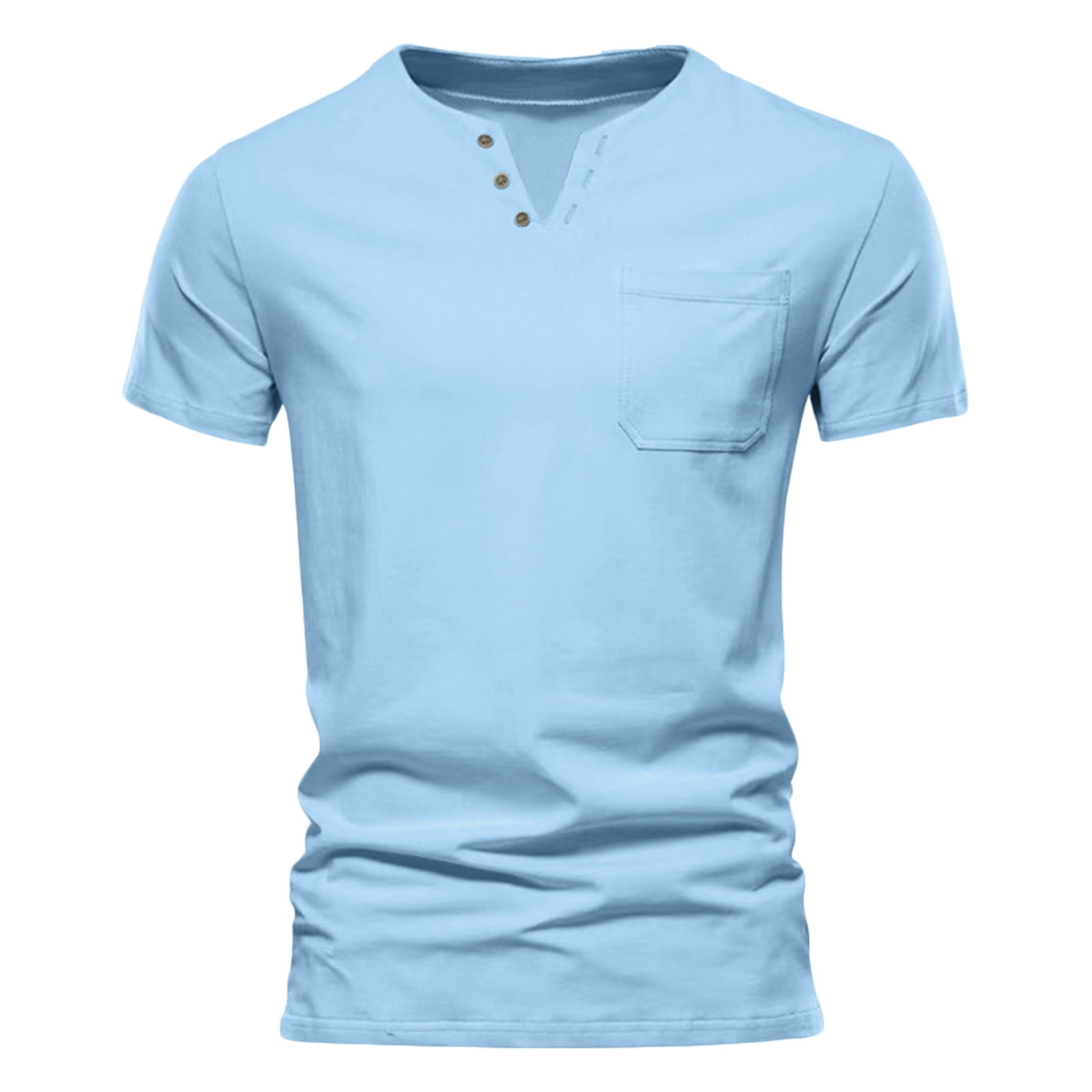 BADHUB Casual Classic T-Shirt Summer Henley Short Sleeve Shirts Tee Men ...