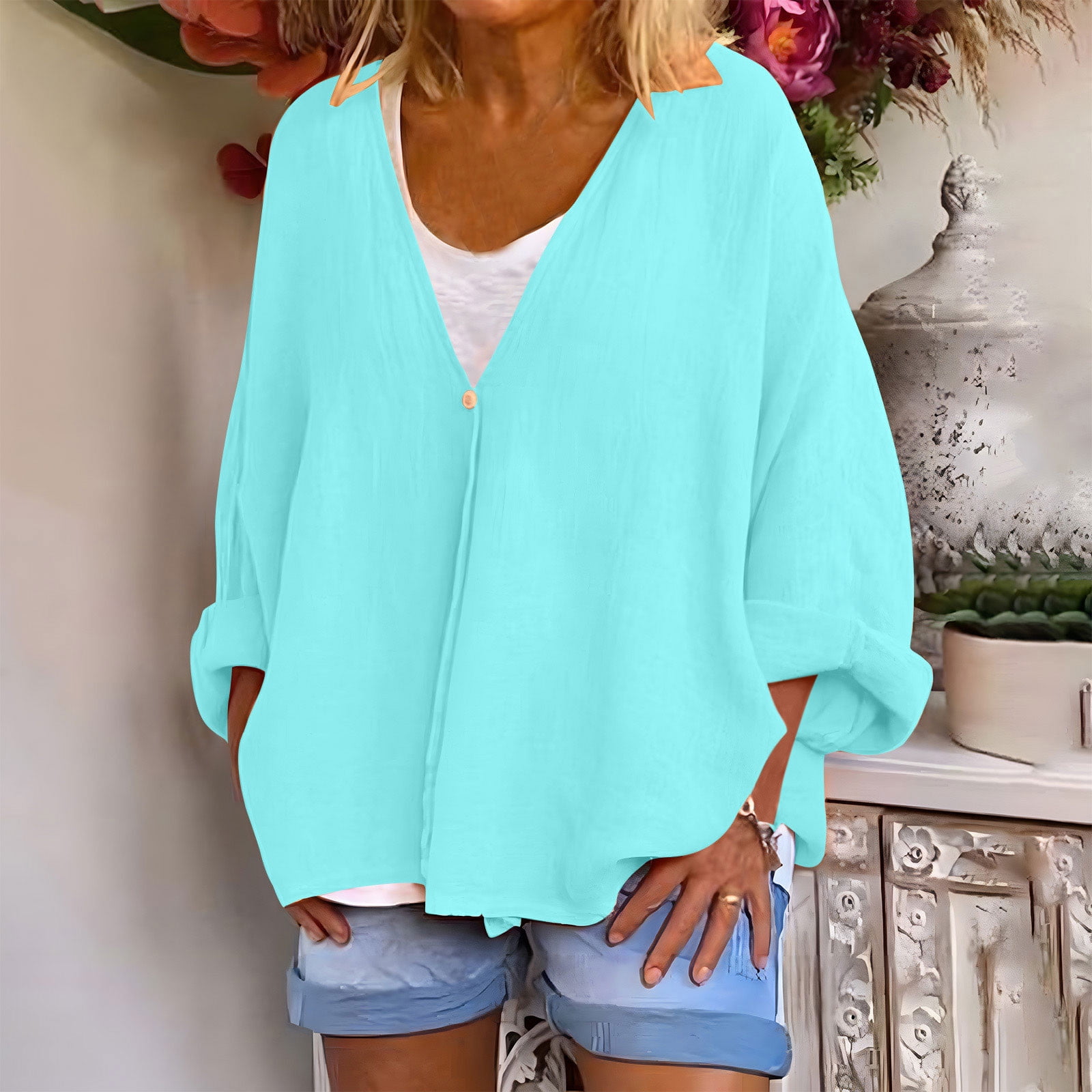 BADHUB Cotton Linen Cardigans for Women Casual Fashion Long Sleeve Open ...