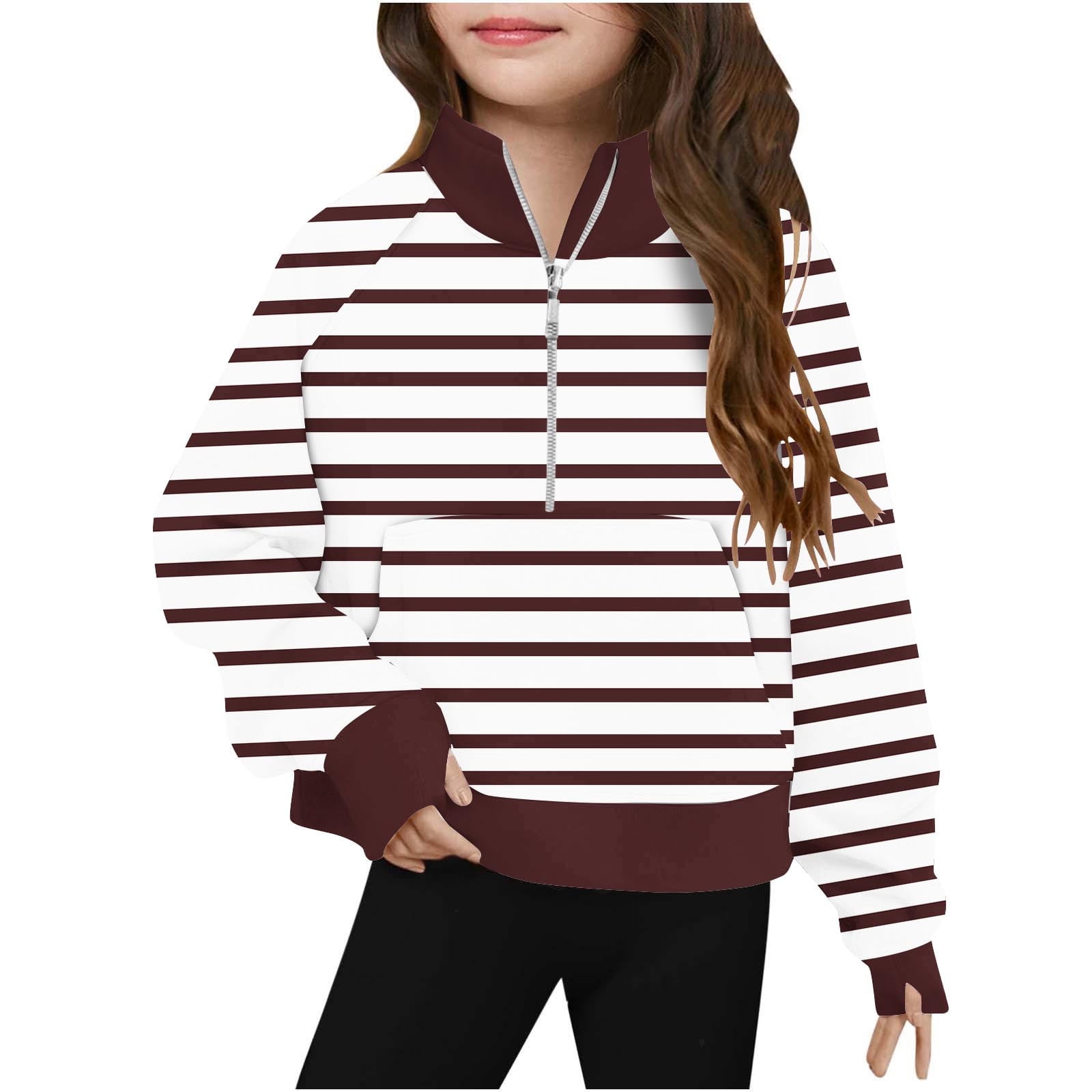 BADHUB Girls Half Ziper Collar Sweatshirts Stripes Cropped Long Sleeve ...