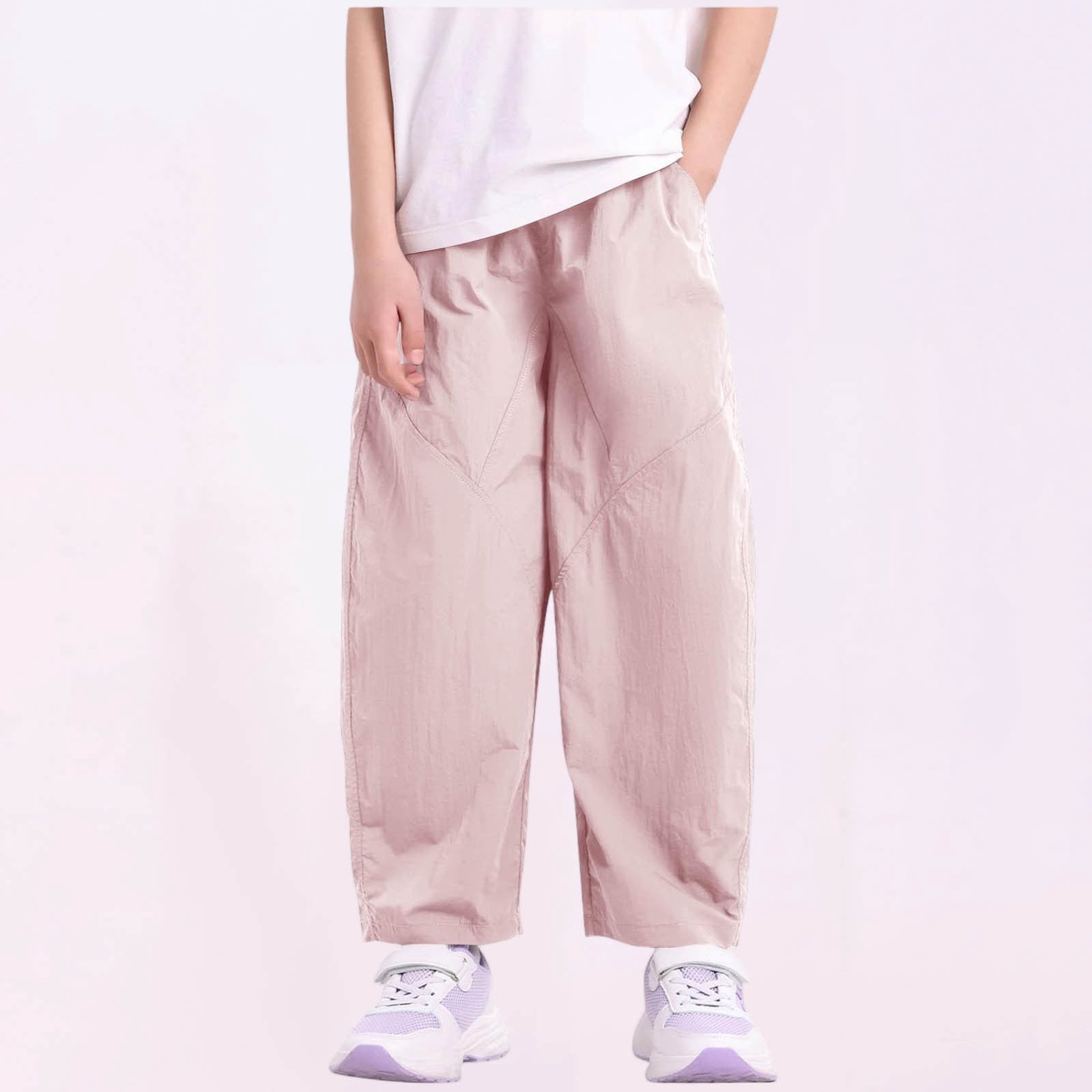 BADHUB Girls Linen Pants High Waisted Straight Leg Loose Fit Casual ...