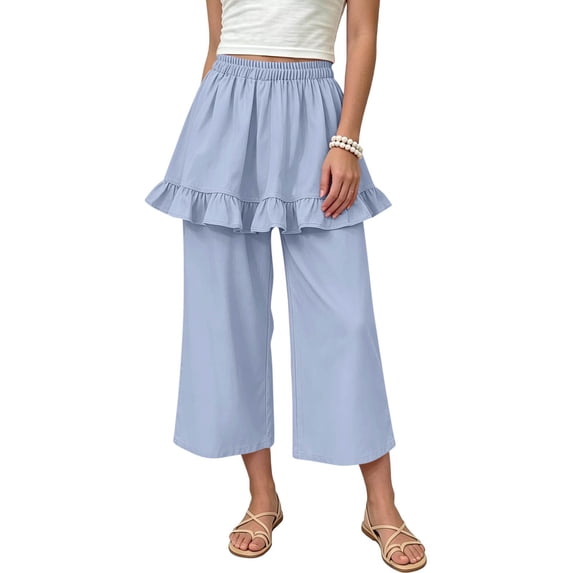 BADHUB Girls Ruffle Elastic Waist Wide Leg Loose Fit Pants Baggy Casual ...