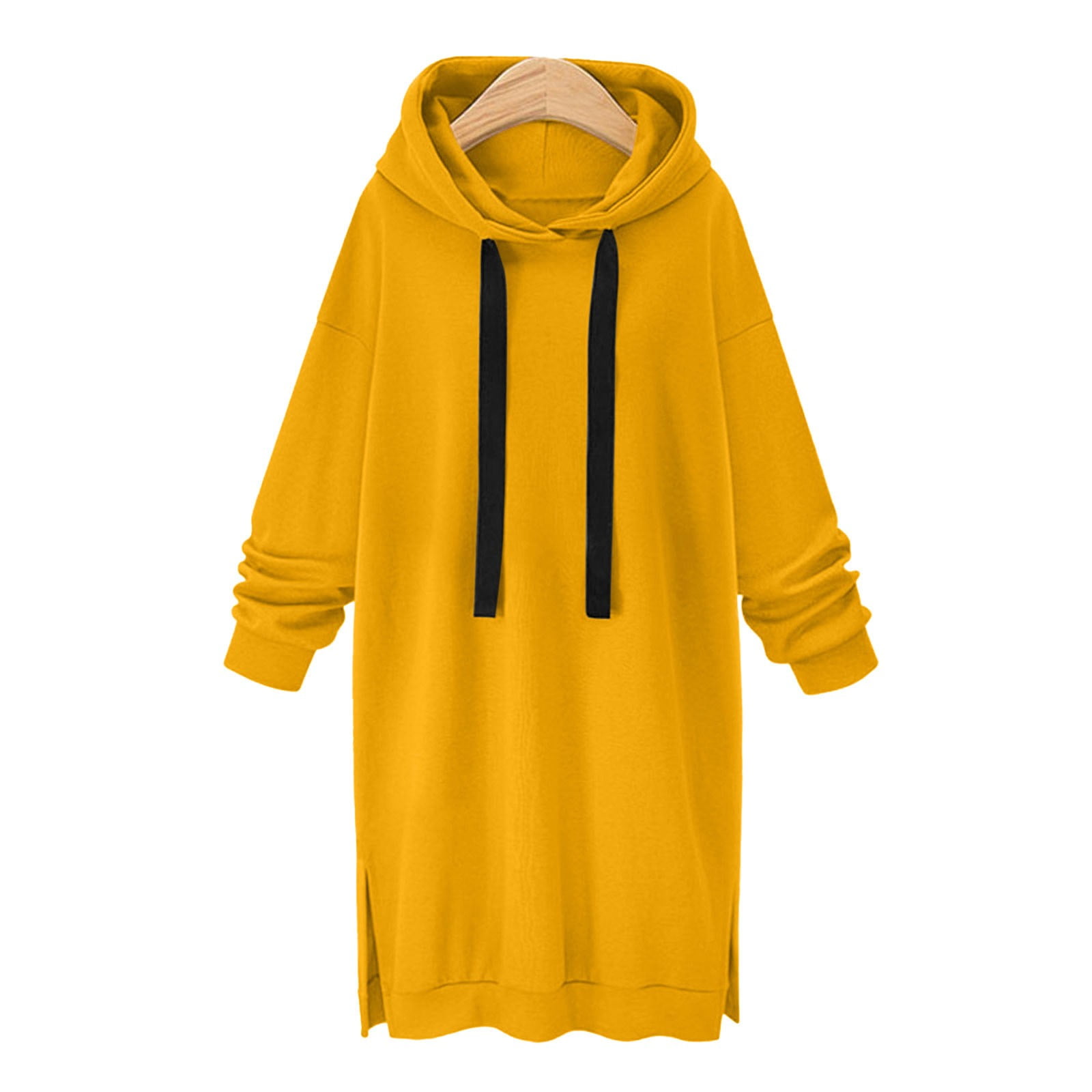 BADHUB Hoodie Dress for Women Split Hem Solid Color Hoodies Pullover ...